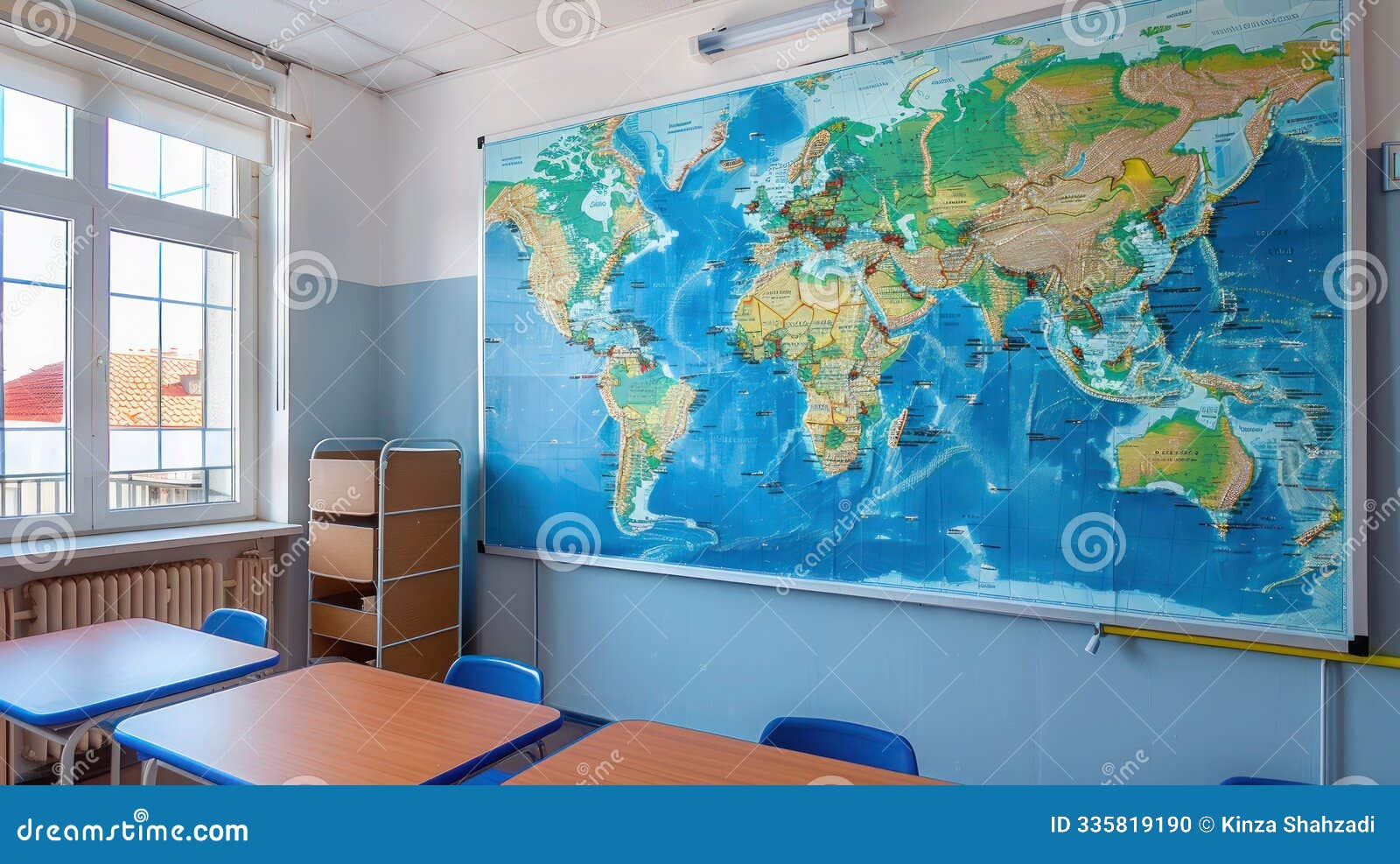 World Map Between Two Hanging Flags Of DR Congo Flag Stand Cartoon ...