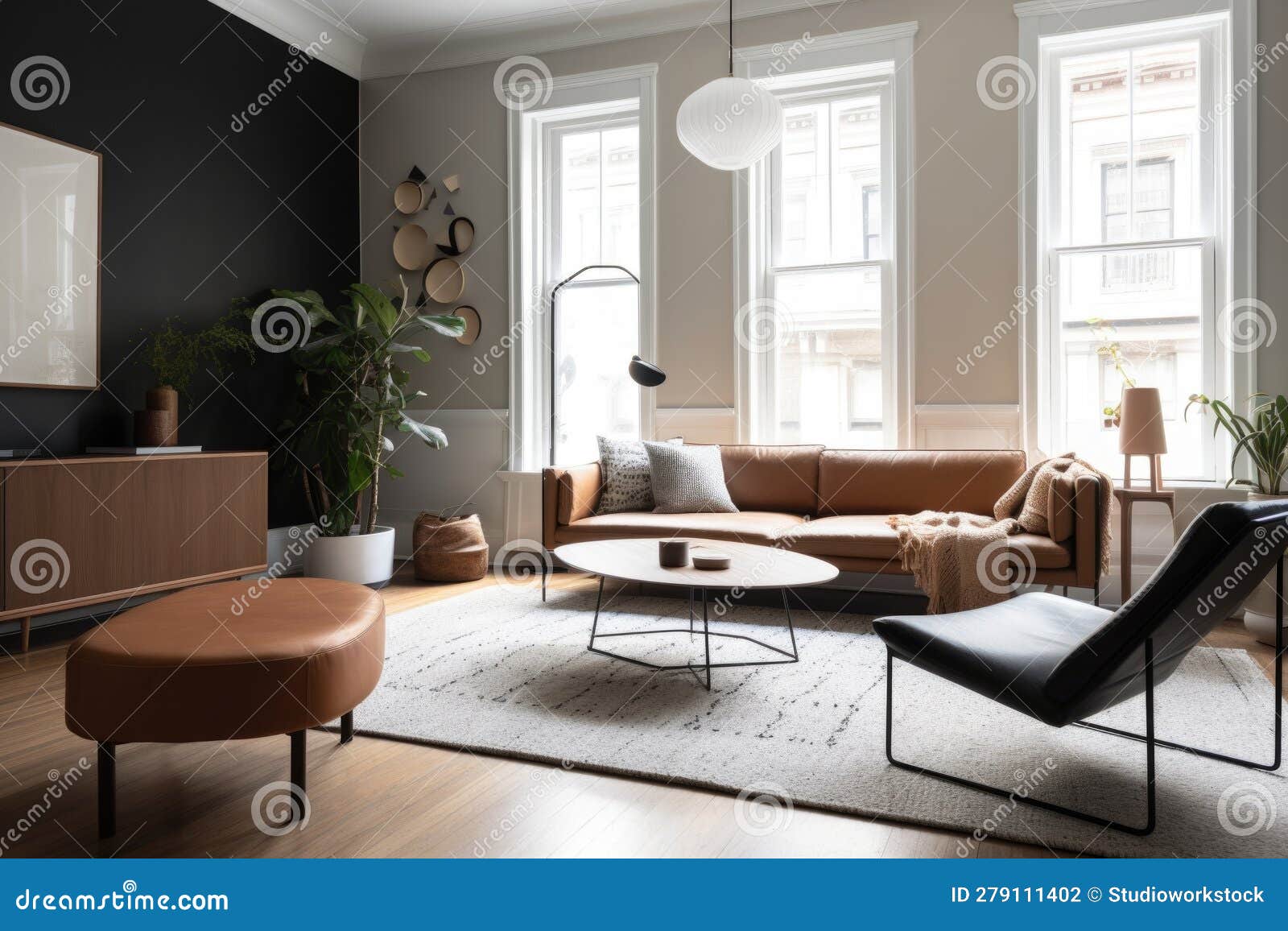 Tidy and Clutter-free Living Room with Minimalist Decor Stock ...