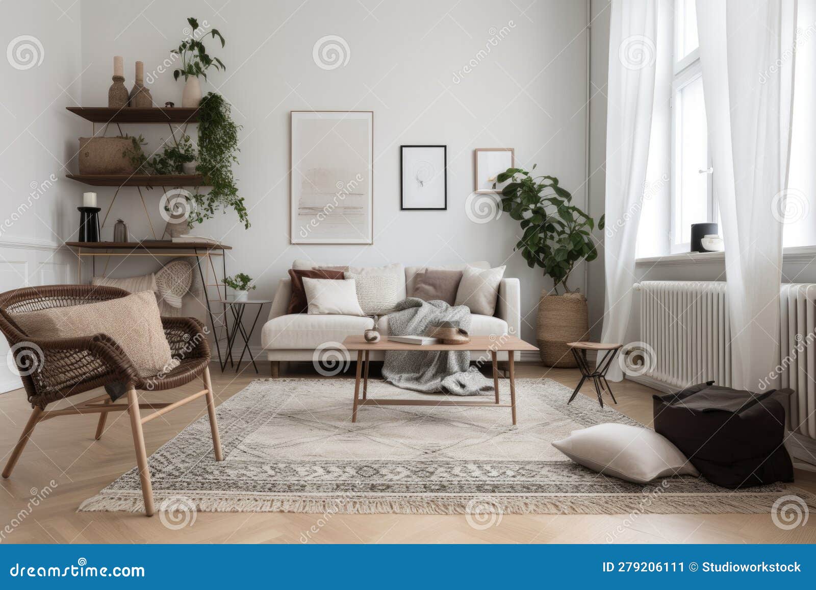 Tidy and Clutter-free Living Room with Minimalist Decor Stock ...