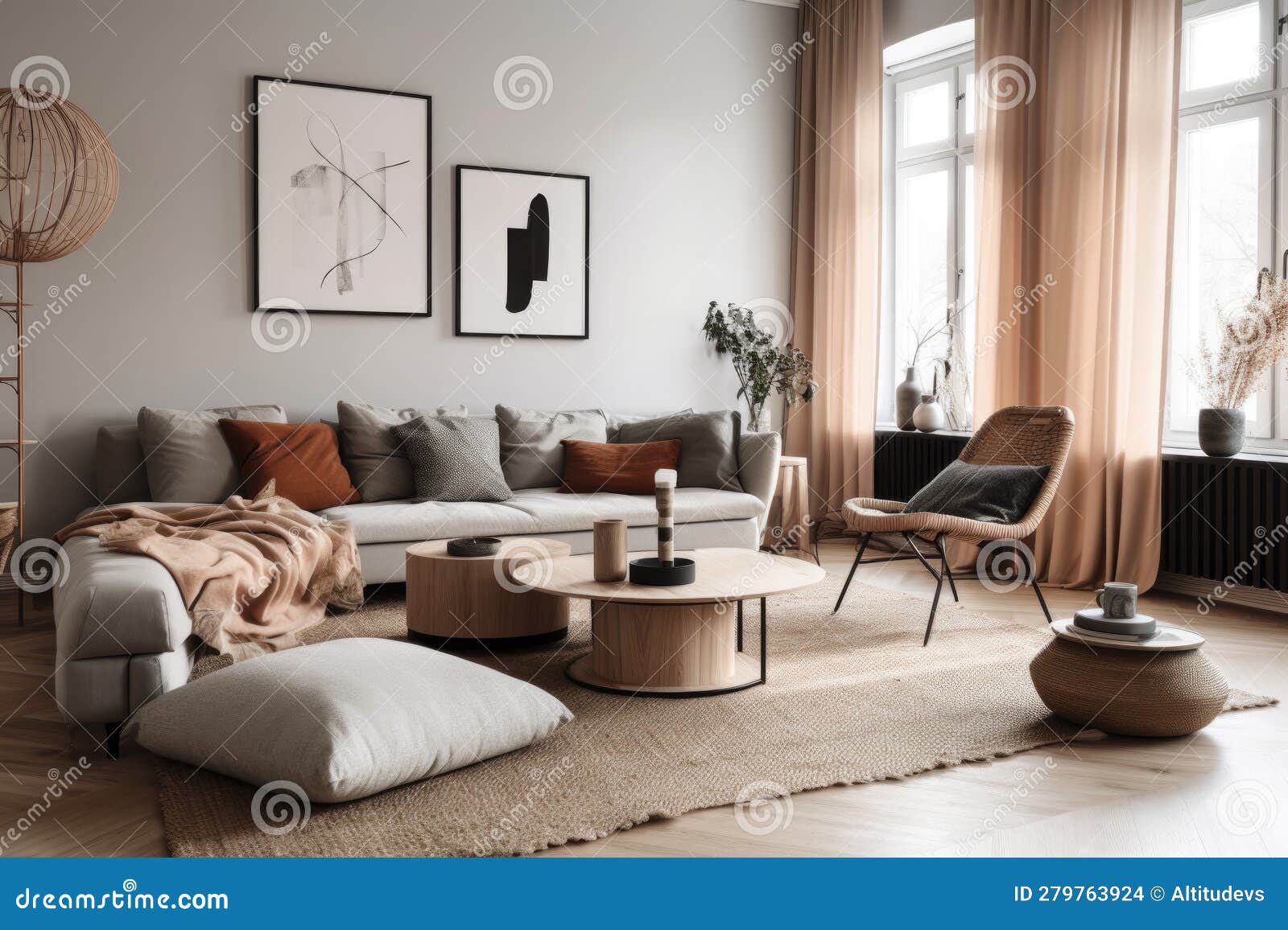 Tidy and Clutter-free Living Room with Minimalist Decor Stock ...