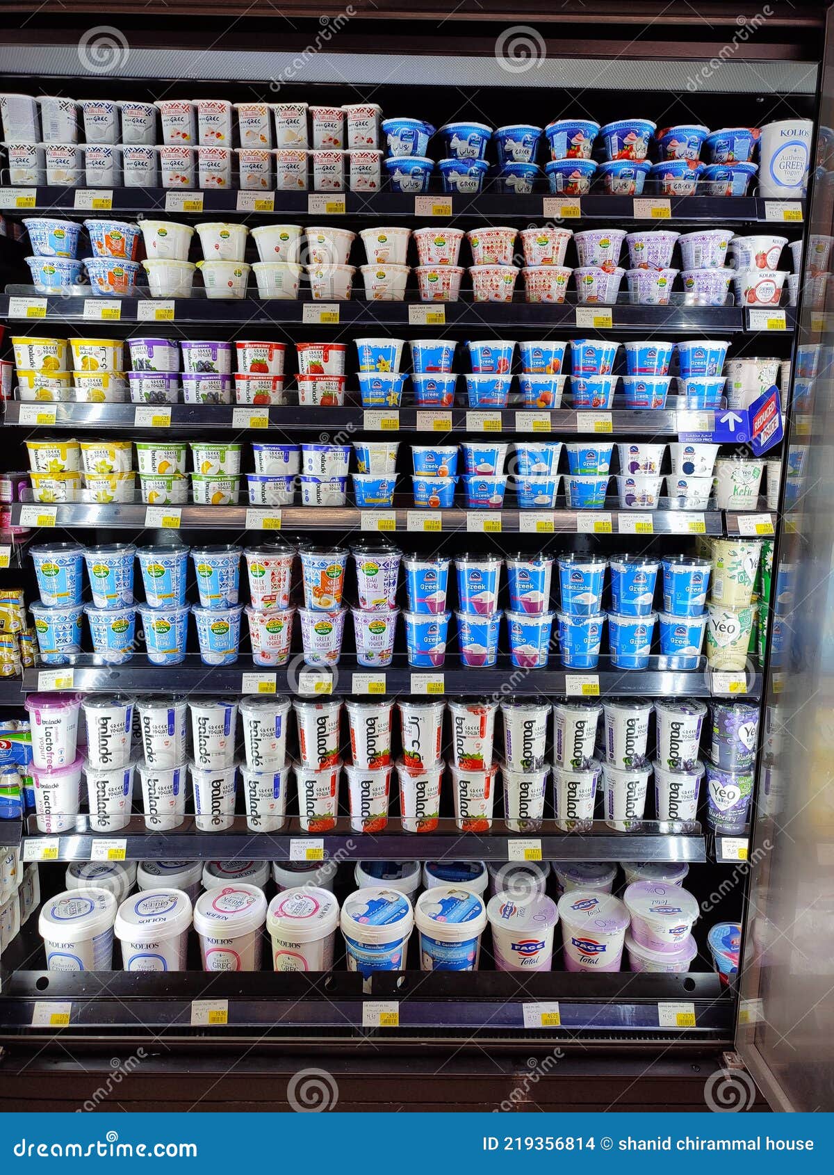 Tidy Display of Variety of Greek Yogurt Products Editorial Stock Image ...