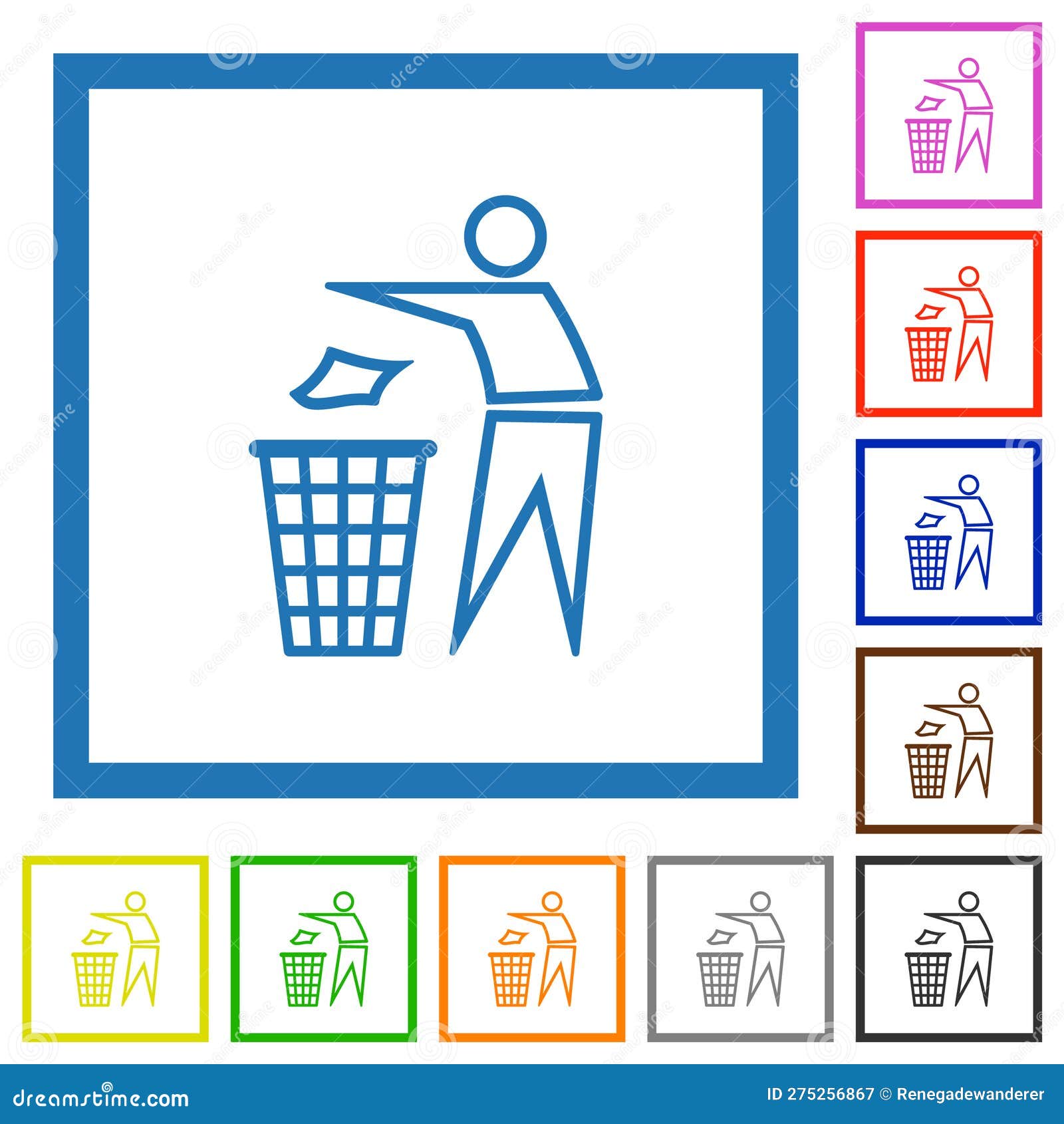 Tidy Man Outline Flat White Icons In Square Backgrounds Cartoon Vector ...