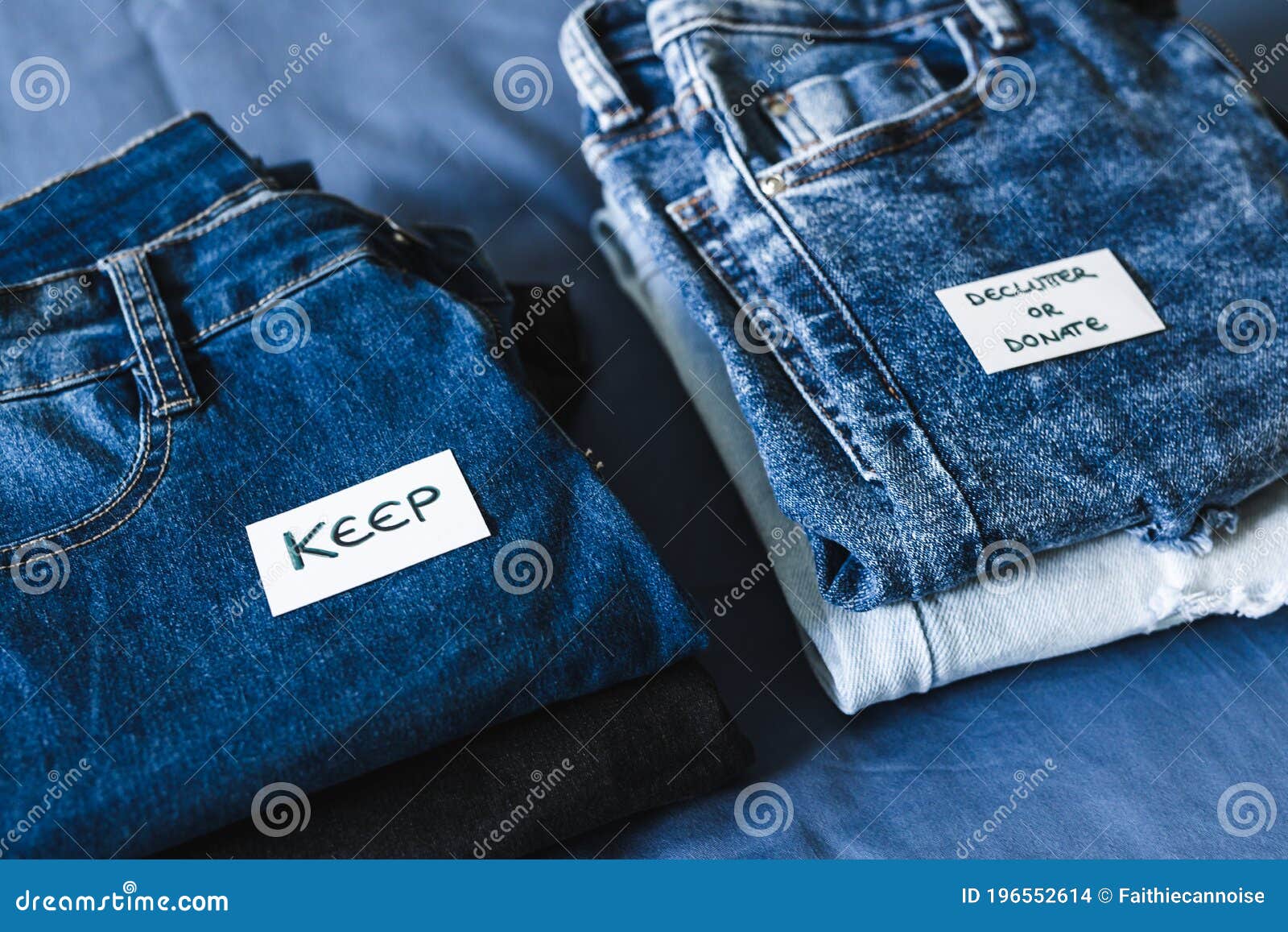 Keep Vs Declutter & Donate Label on Different Jeans in Various Denim ...