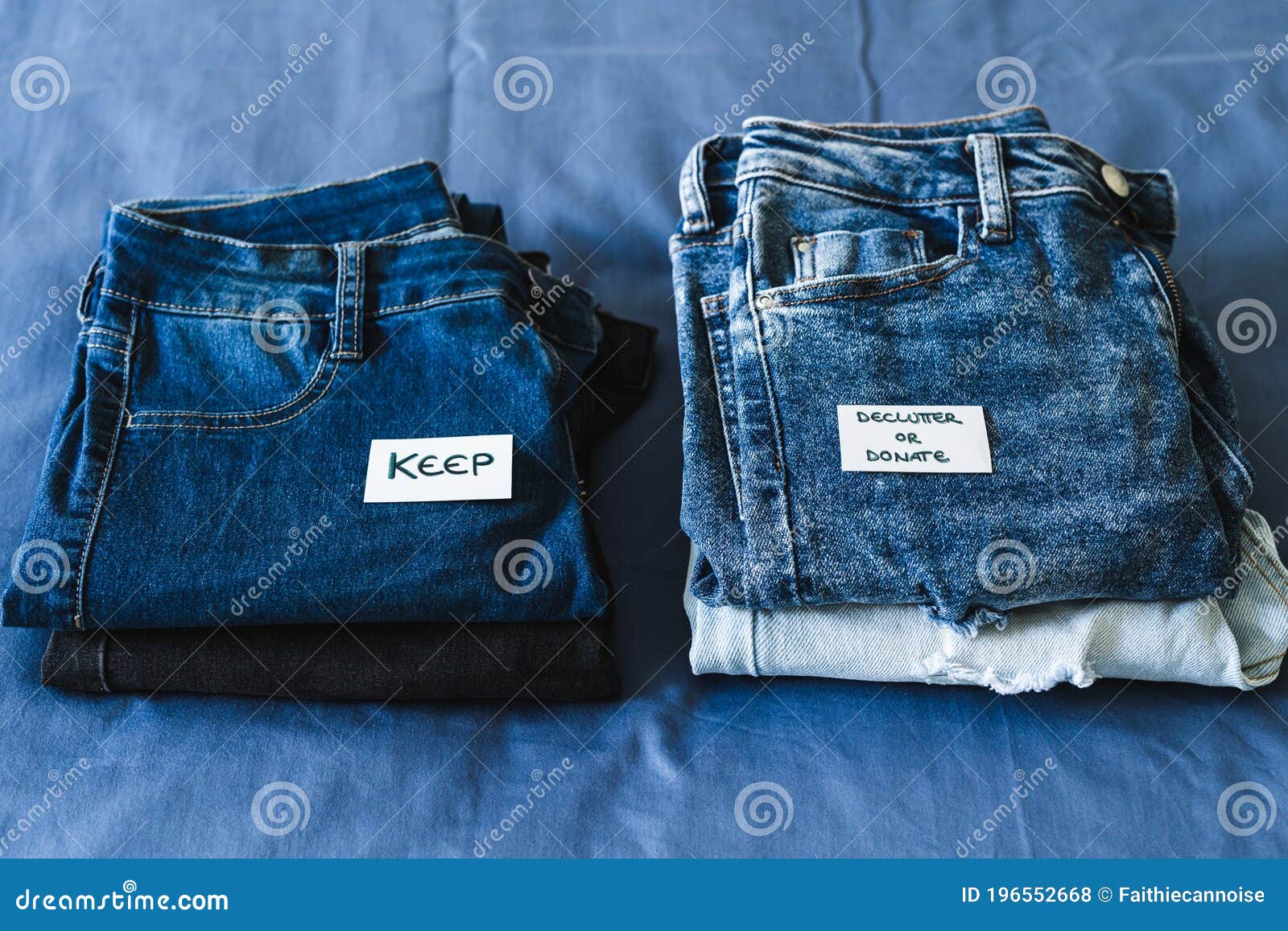 Keep Vs Declutter & Donate Label on Different Jeans in Various Denim ...