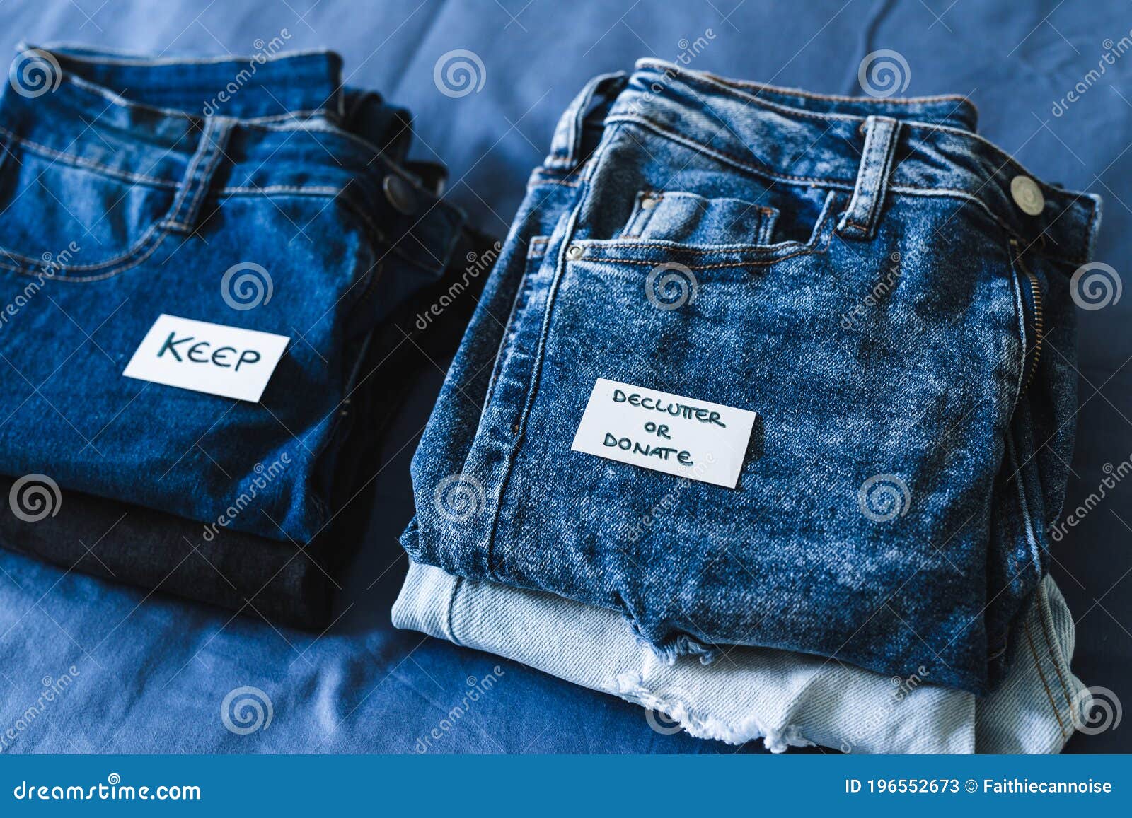 Keep Vs Declutter & Donate Label on Different Jeans in Various Denim ...