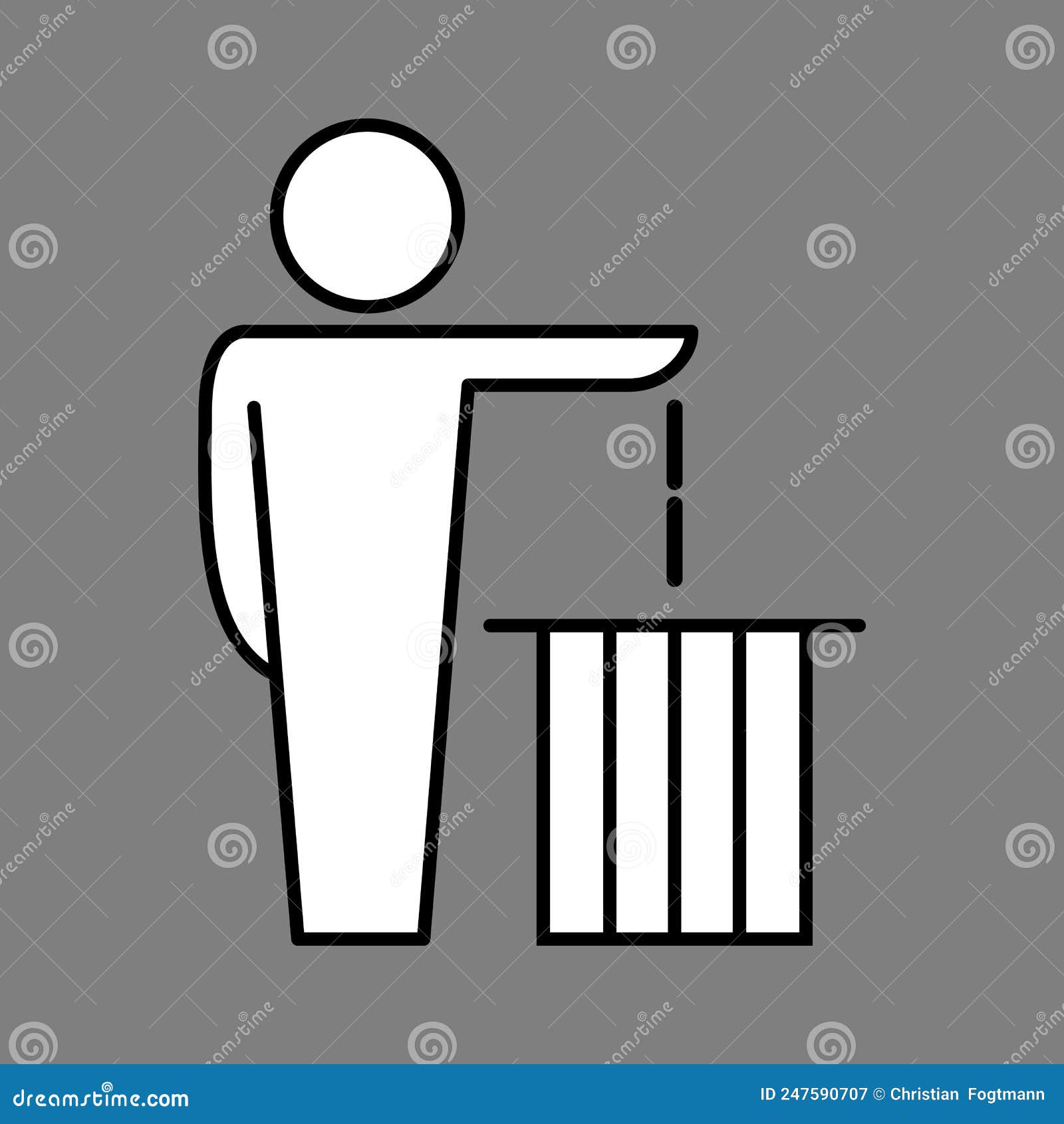 Tidyman Throwing Garbage in a Trash Can Icon - Vector Illustration ...