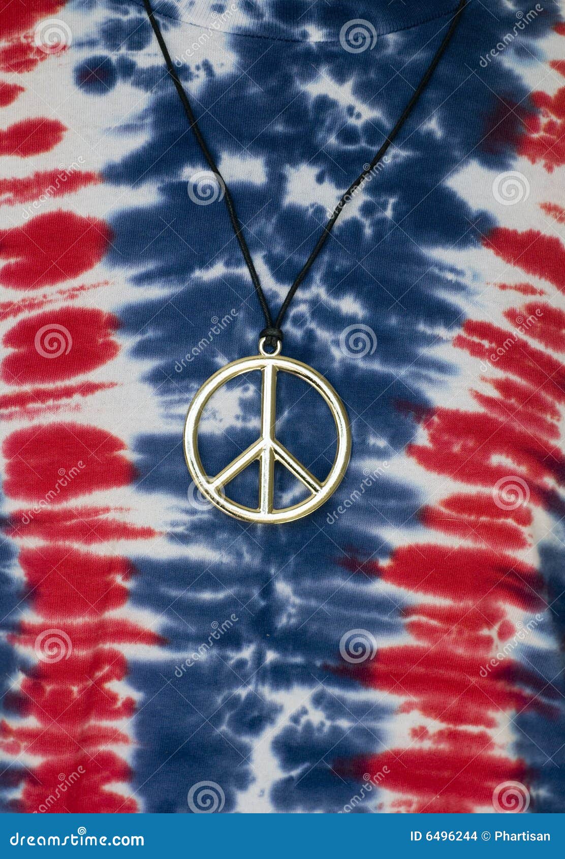 Tie Dye Shirt with Peace Symbol Necklace Stock Photo - Image of silver ...