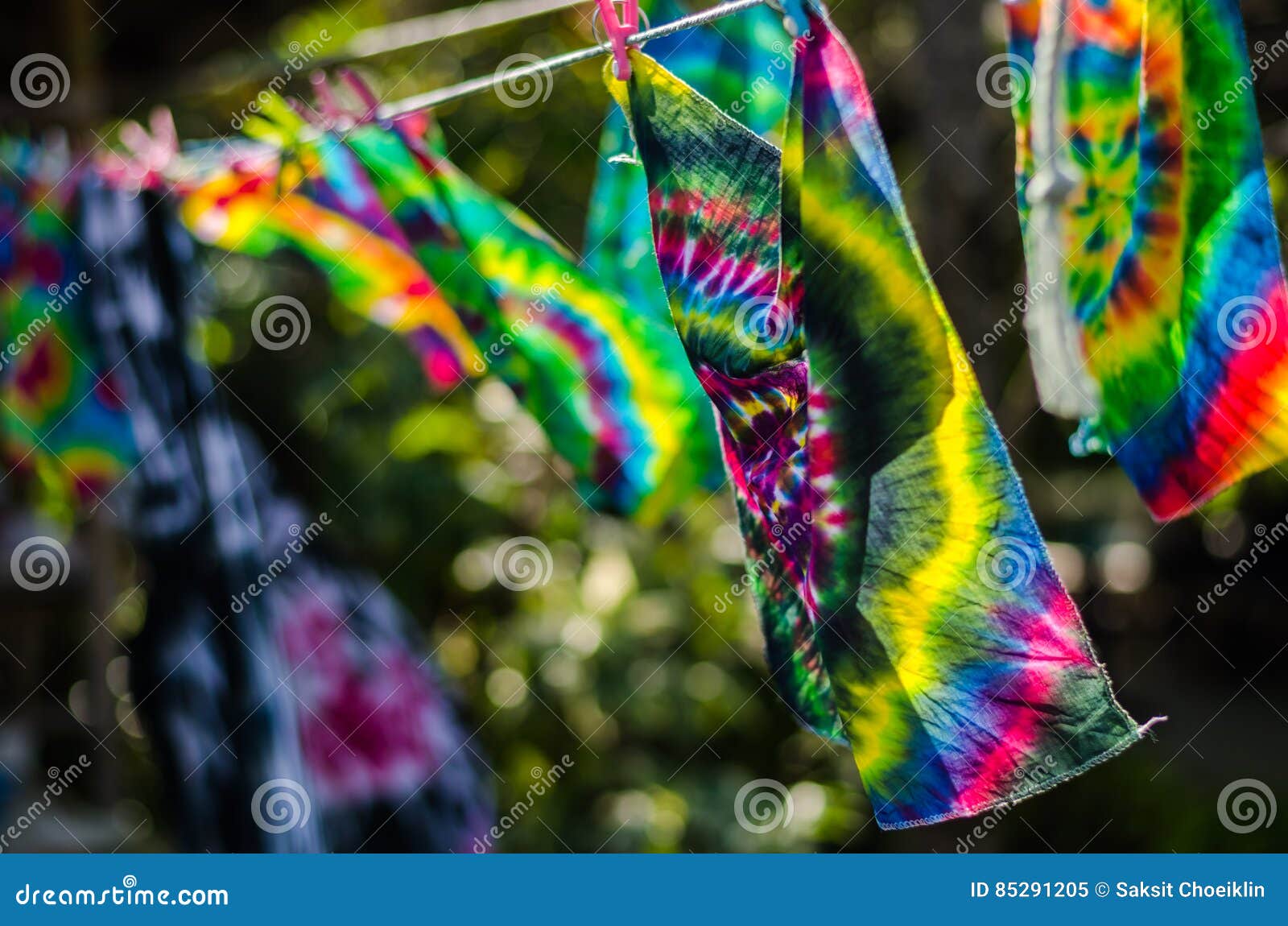 Tie Dye Textile Pattern on Clothes Line Stock Image - Image of pattern ...