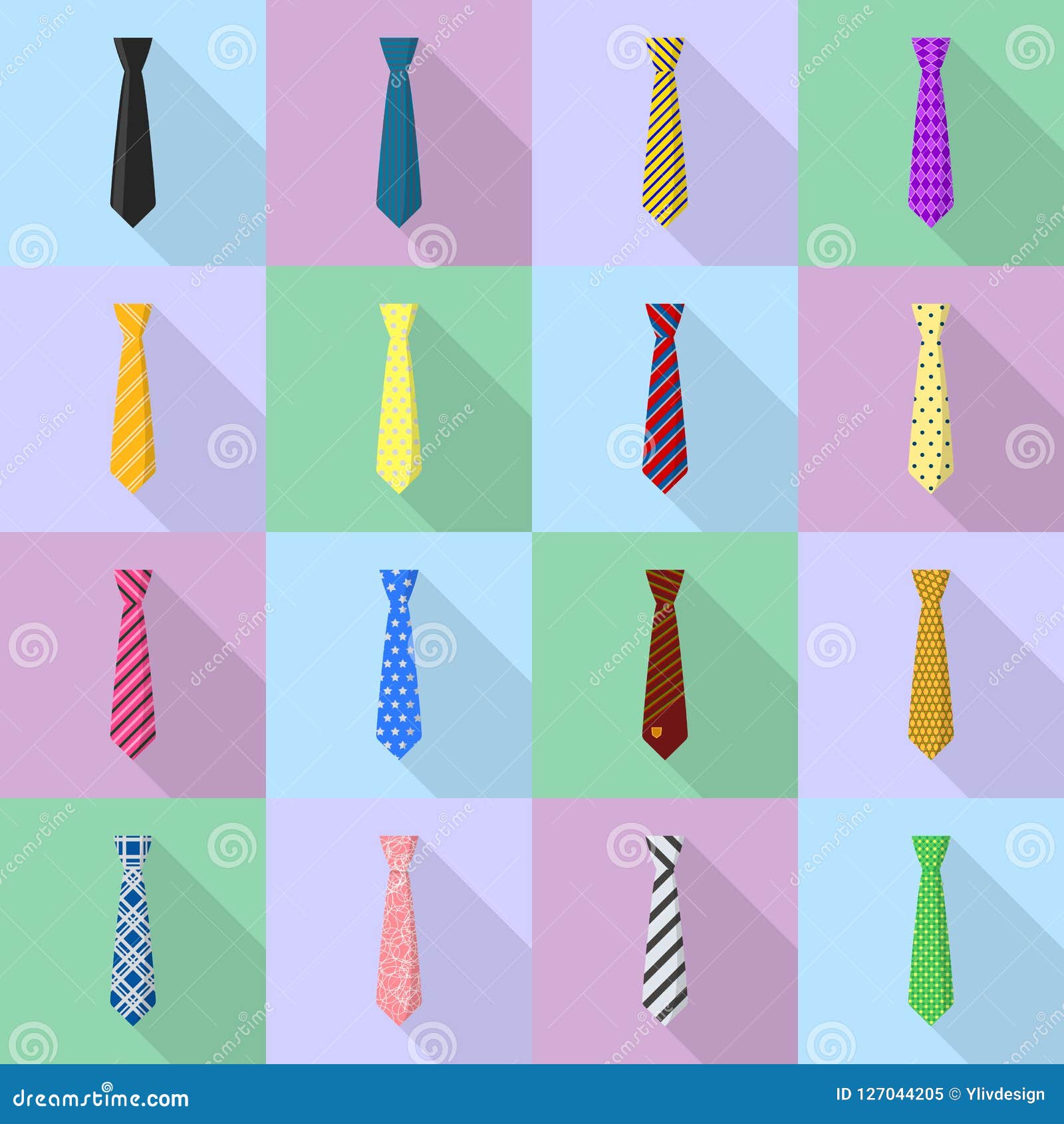 Tie icon set, flat style stock vector. Illustration of neckcloth ...