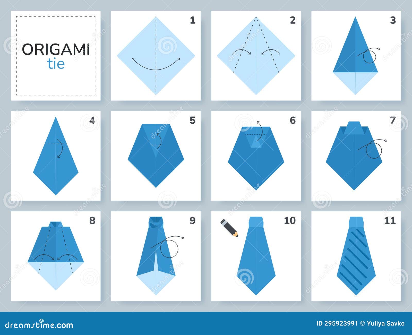 Origami Tutorial For Kids. Origami Cute Tie. Cartoon Vector ...