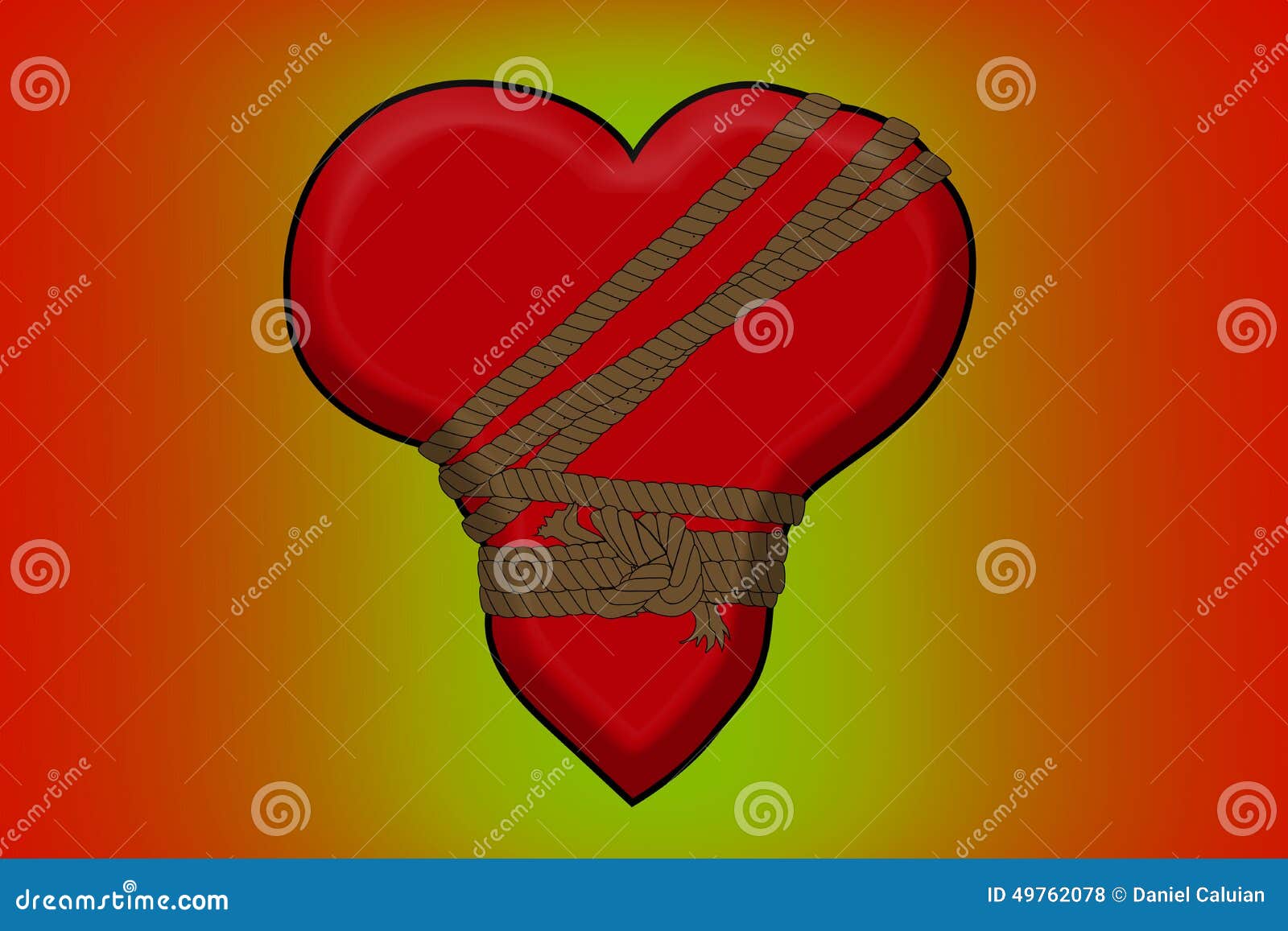 Tied red heart with rope stock illustration. Illustration of heart ...