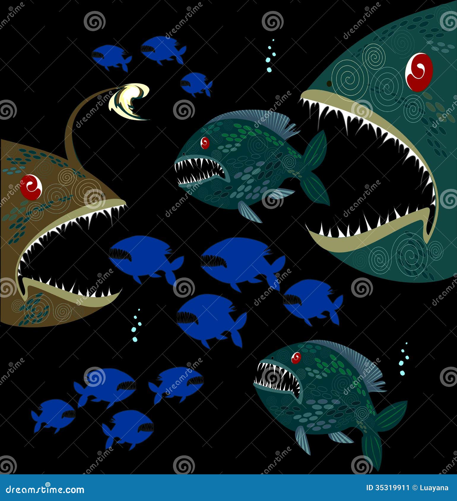 Tiefe Monsterfische vektor abbildung. Illustration von algen - 35319911