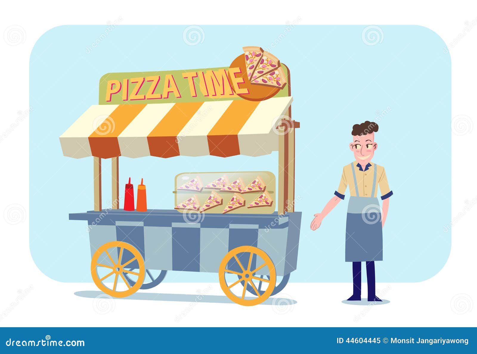 Tienda De Pizza Con El Ejemplo Del Vector Del Tendero Stock de ...