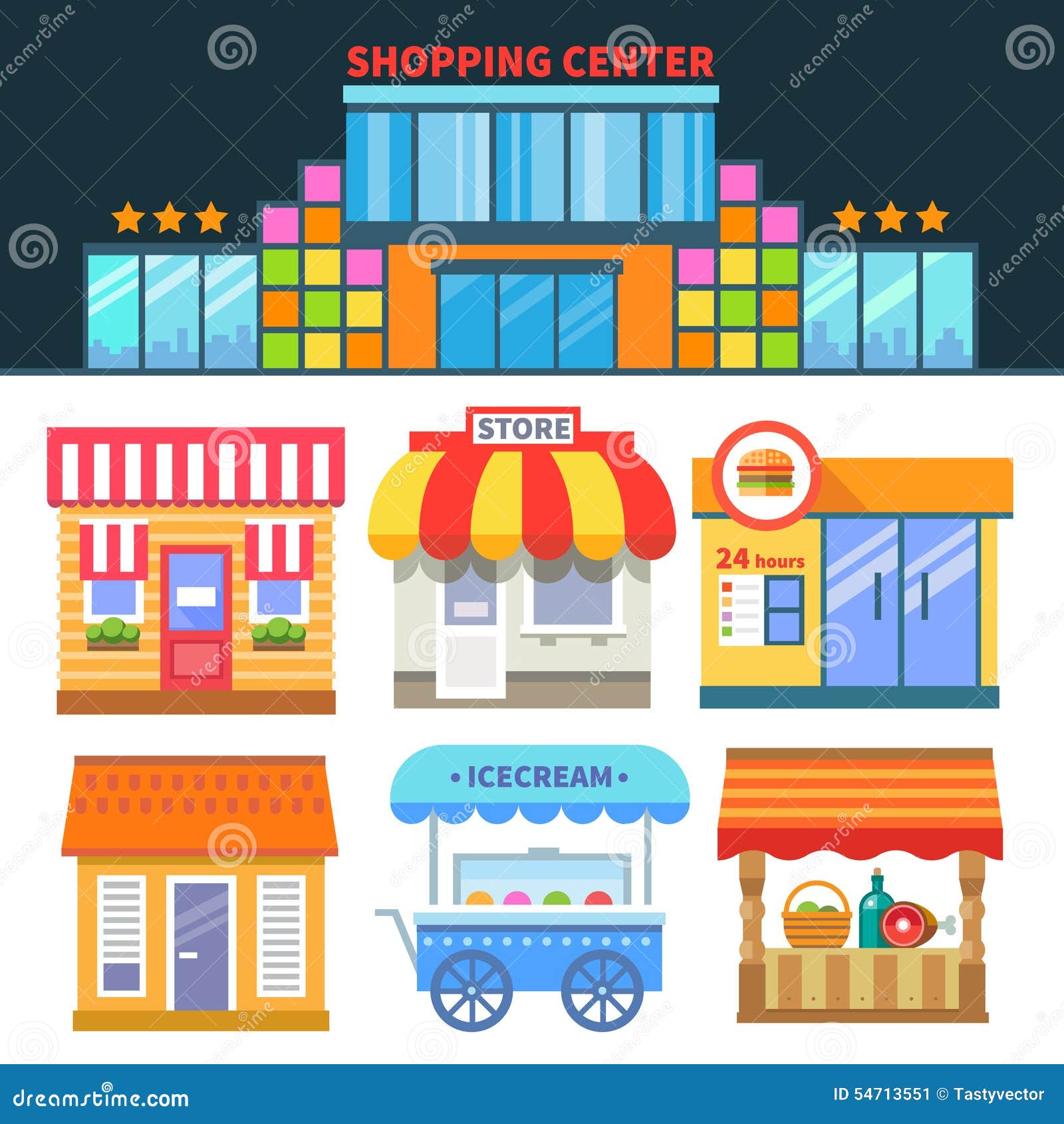 Tiendas y comercio ilustración del vector. Ilustración de plano - 54713551