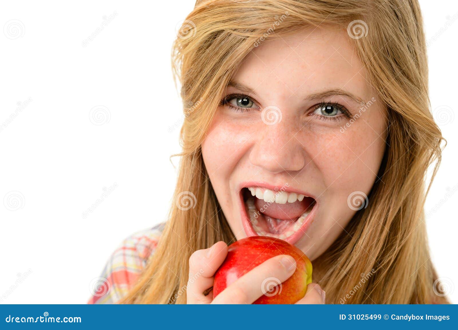 Tiener Die Gezonde Appel Eten Stock Afbeelding - Image of glimlachen ...