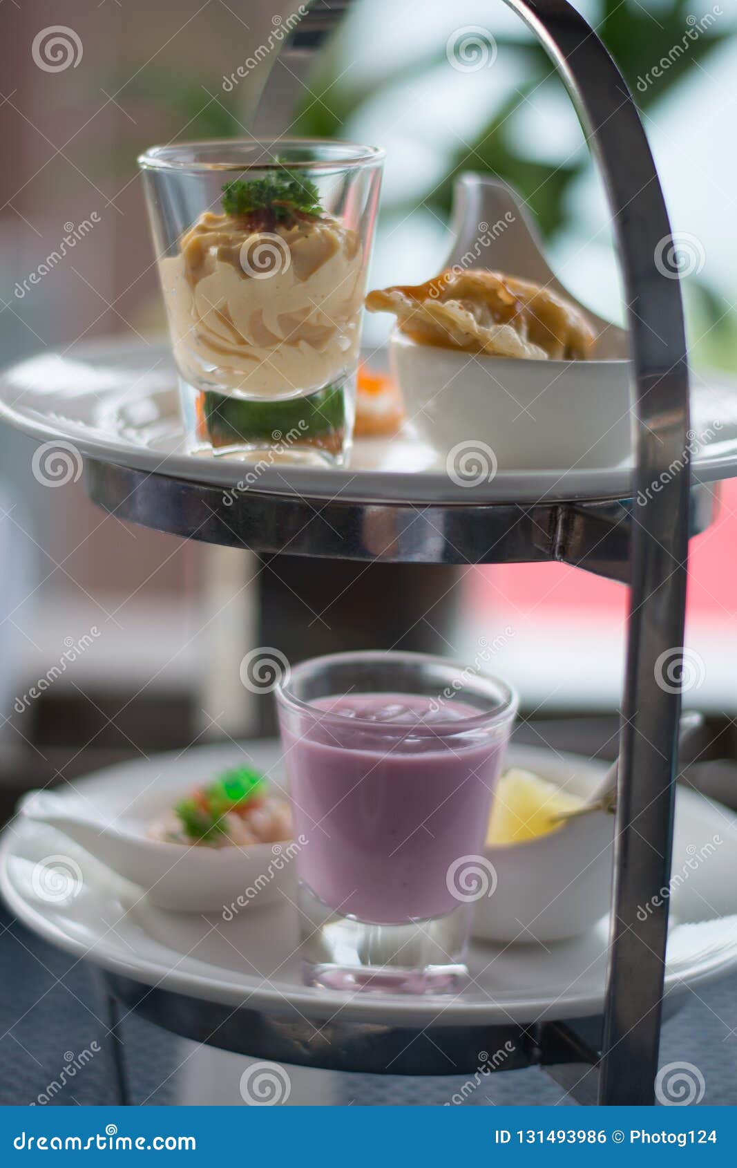 2 Tier Afternoon Tea with Sweets Snacks Stock Photo - Image of ...