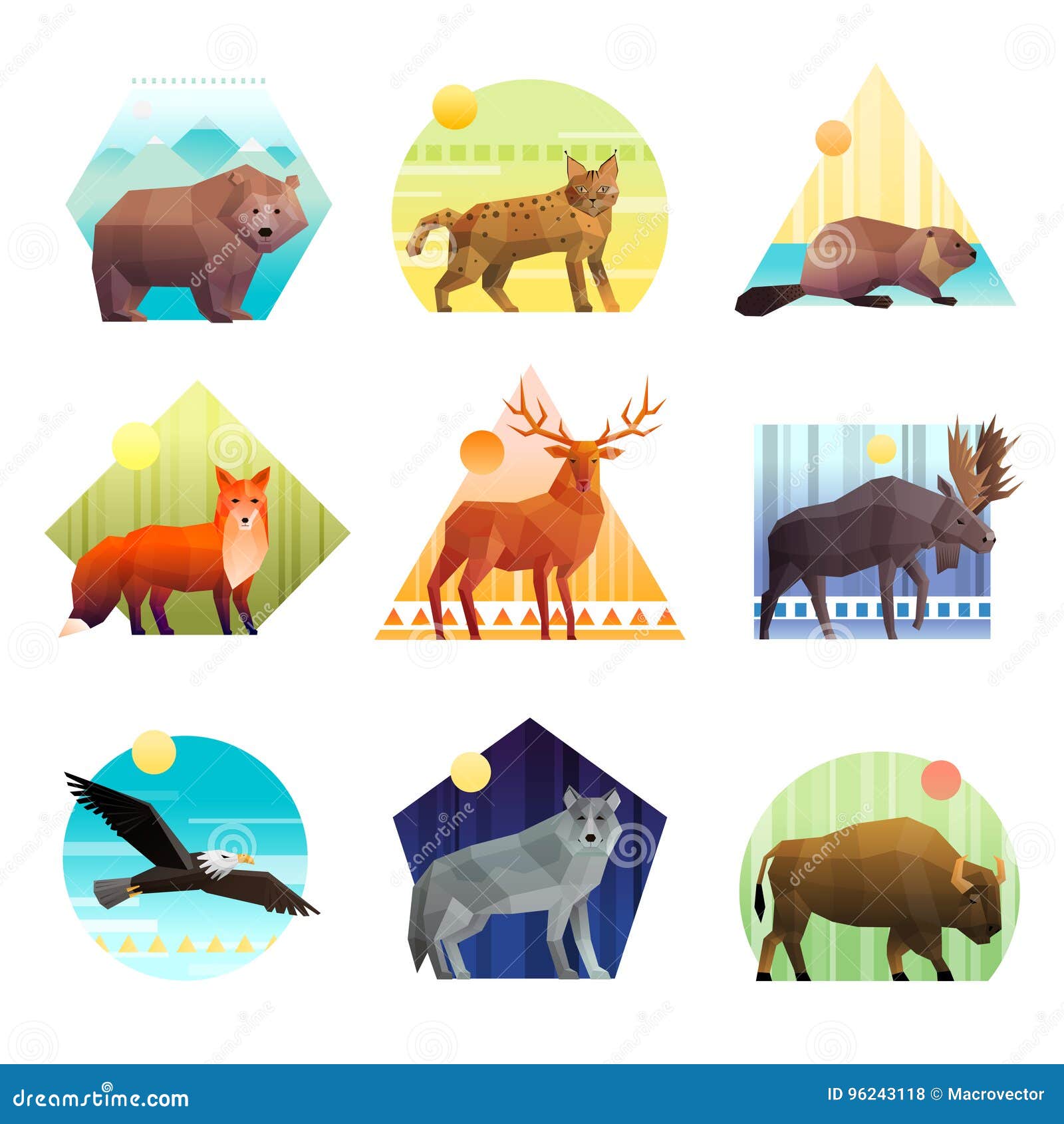 Tier-polygonaler Emblem-Satz Vektor Abbildung - Illustration von ...