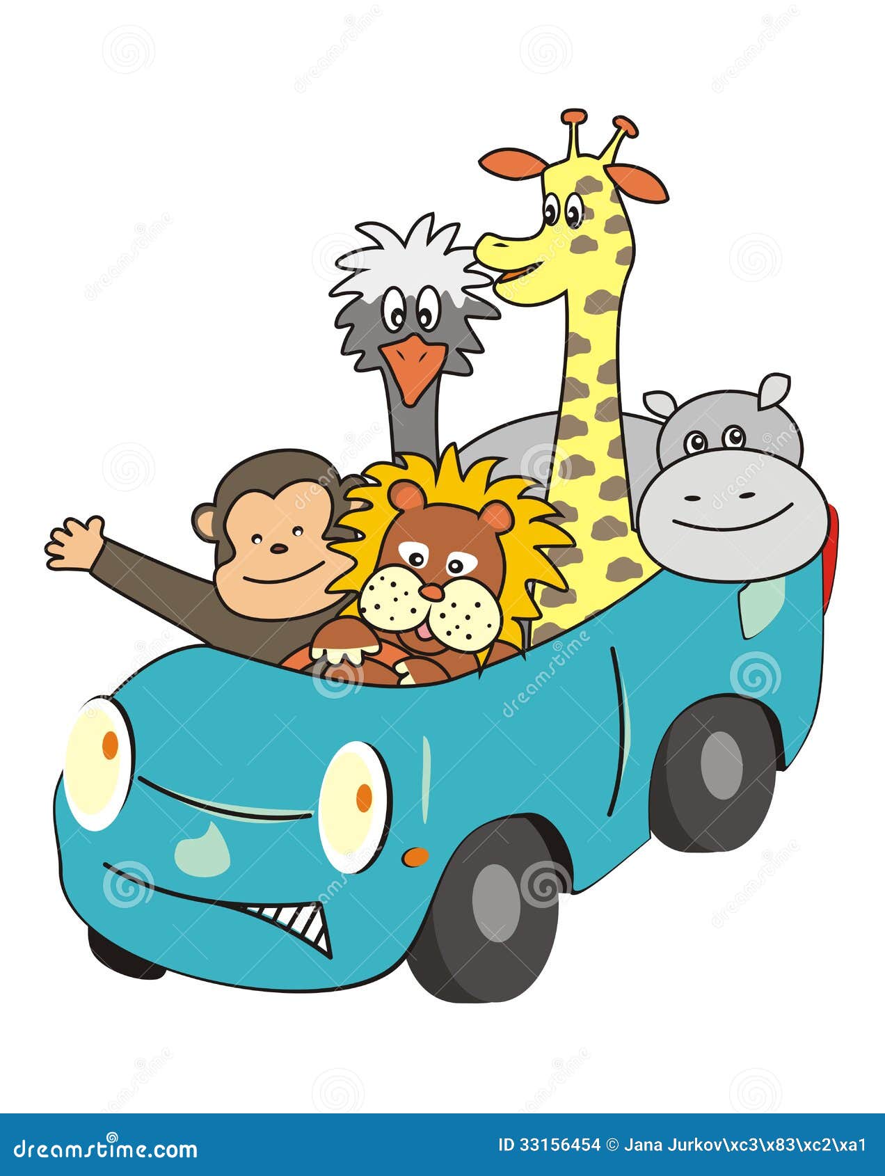 Tiere im Auto vektor abbildung. Illustration von tiere - 33156454