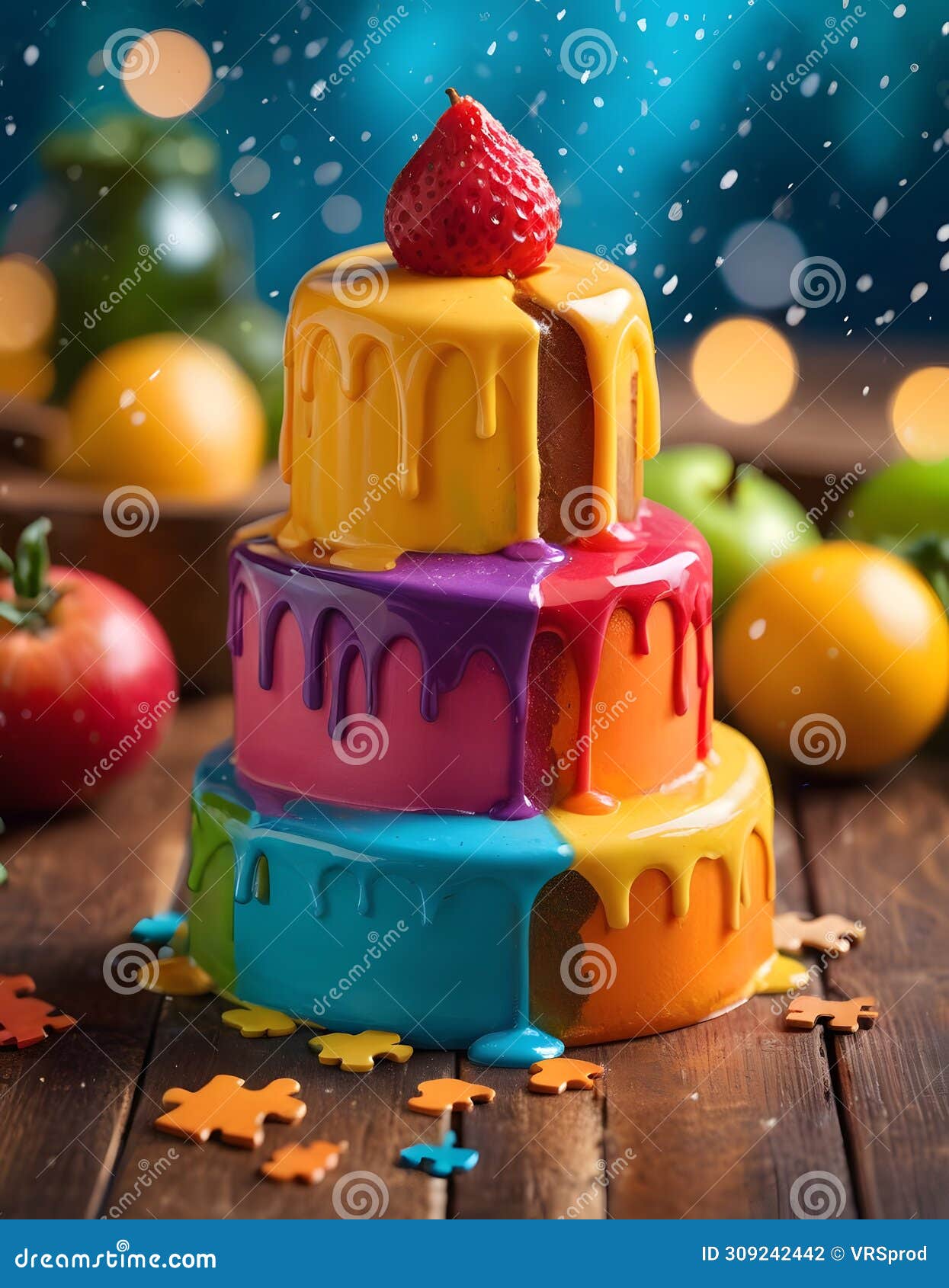 Tiered Cake with Melting Icing Stock Photo - Image of design, bucket ...