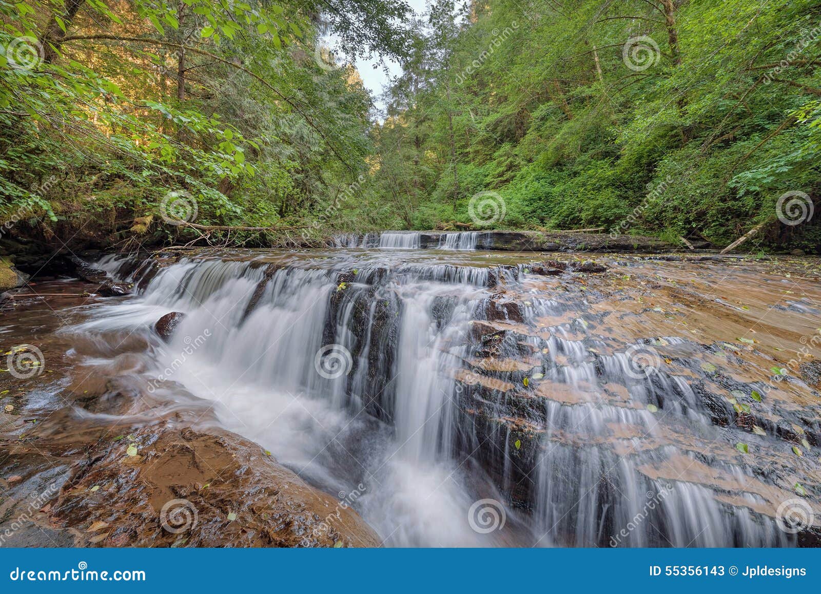 Tiered Cascading Waterfall Over Ledge at Sweet Creek Falls Trail Stock ...