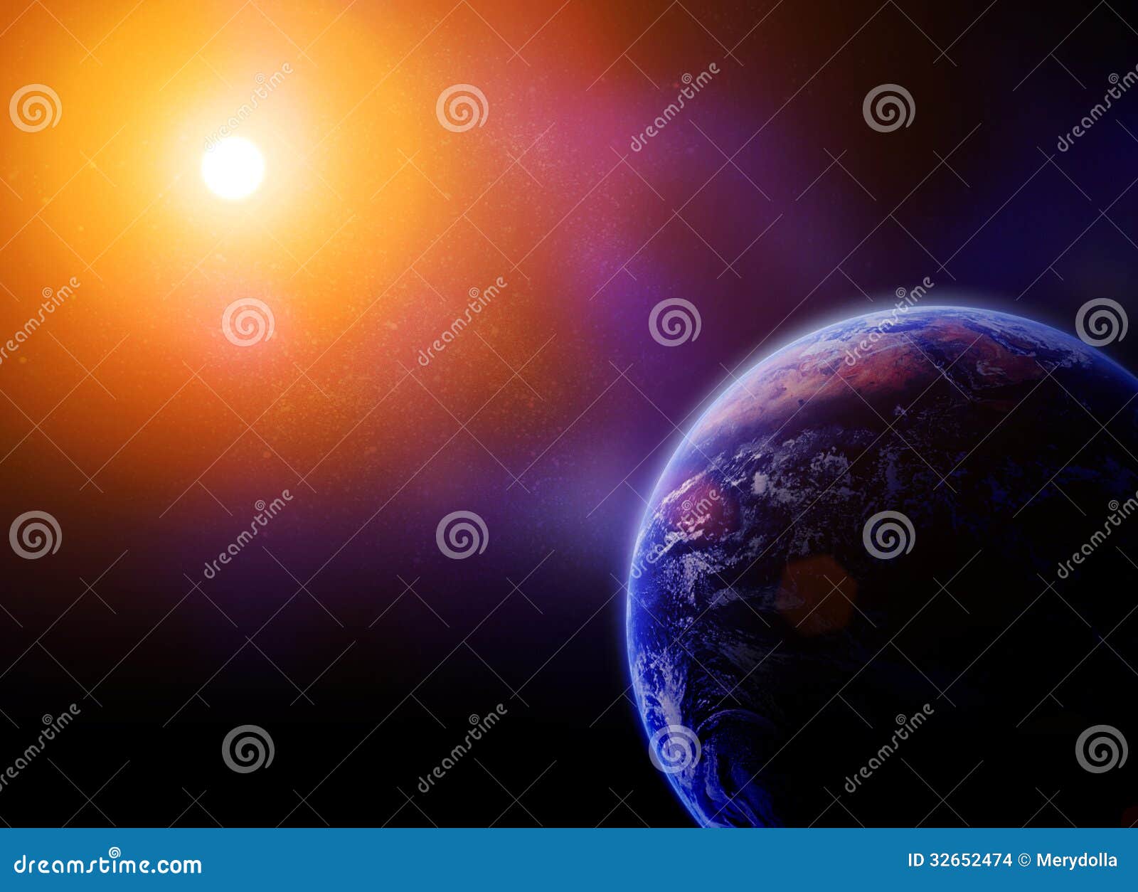 Tierra Contra El Sol En Espacio Stock de ilustración - Ilustración de ...