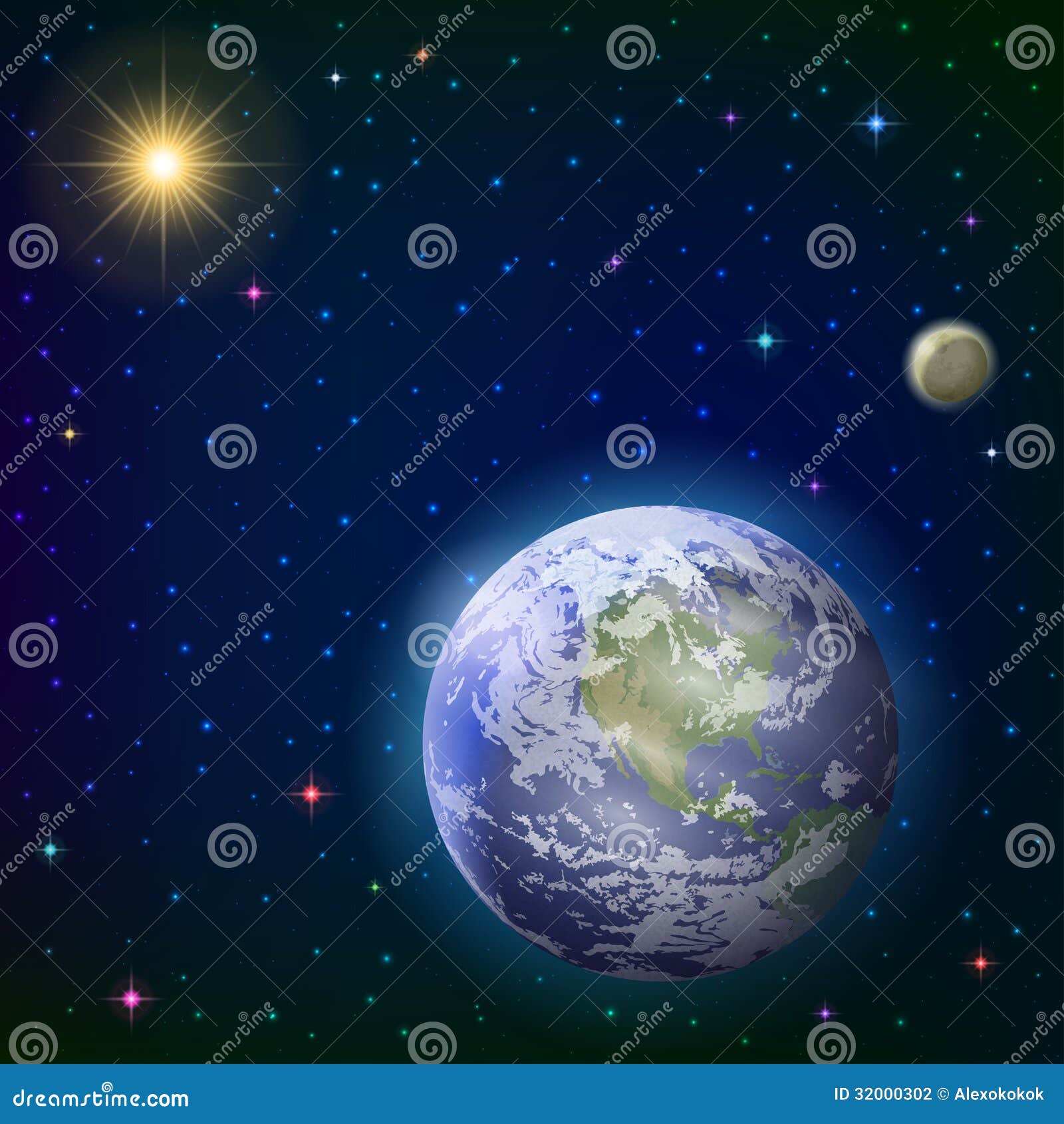 Tierra, luna y sol ilustración del vector. Ilustración de cometa - 32000302