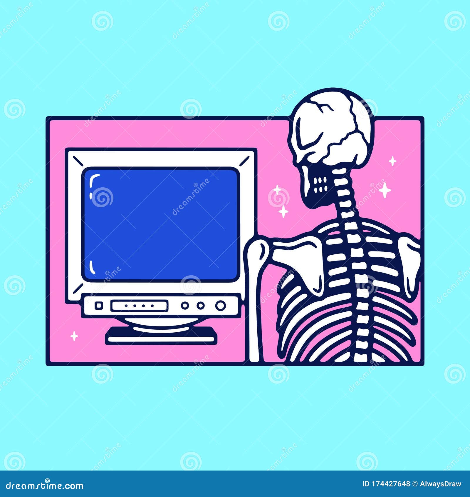 SKELETON and COMPUTER COLOR BLUE Stock Vector - Illustration of monitor ...