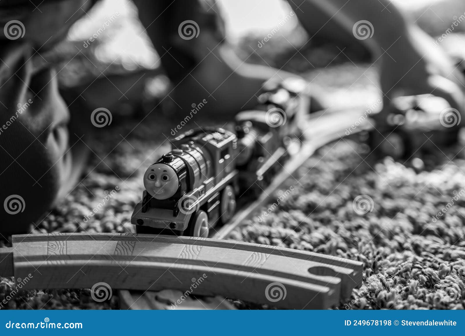 Tiffin, Iowa, USA - 3.2021: Small Boy Playing with a Model Thomas the ... Tiffin, Iowa, USA - 3.2021: Small Boy Playing with a Model Thomas the ...