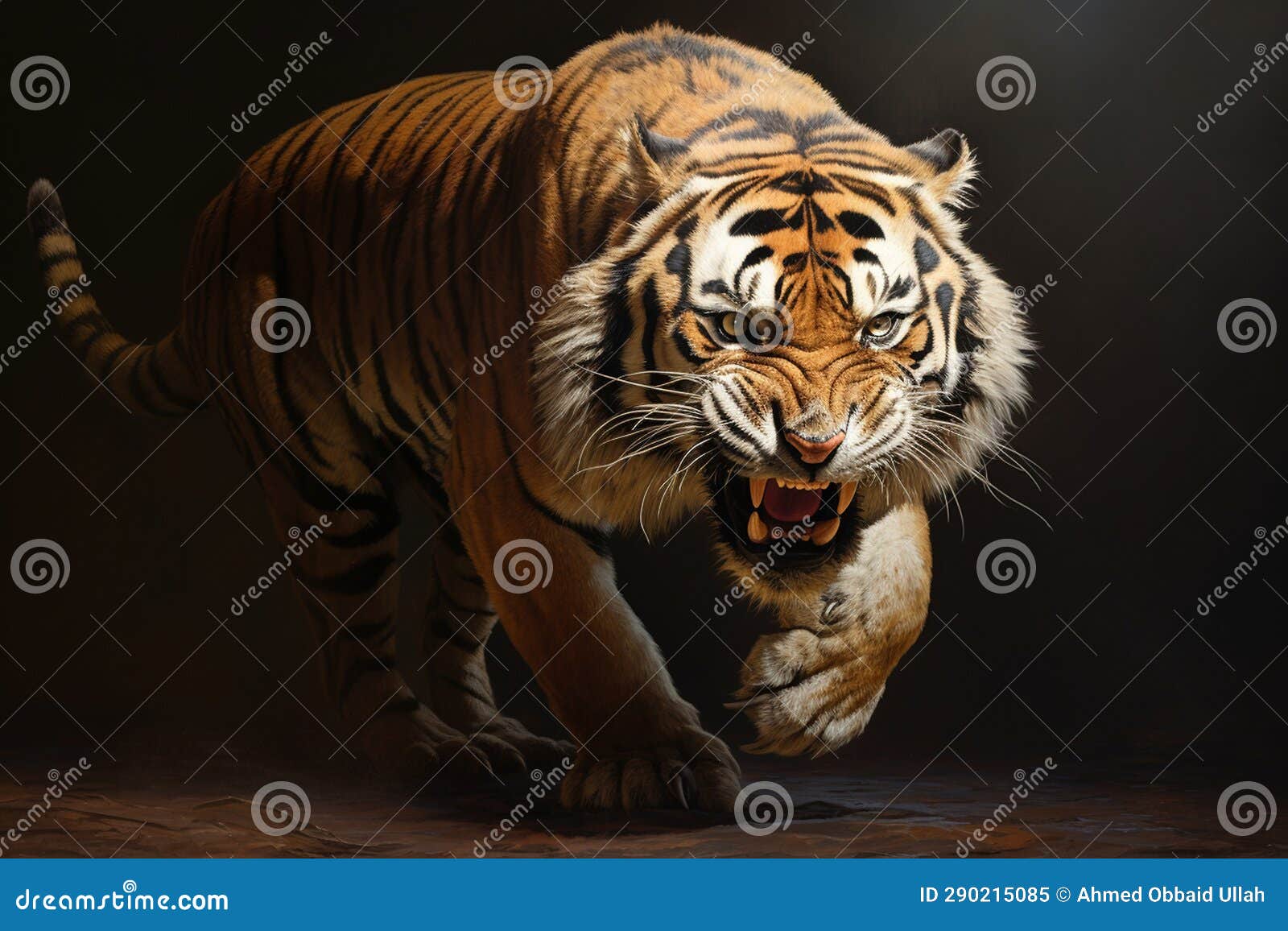 Tiger in Aggressive Sprint and Growl. Generative by Ai Stock ...