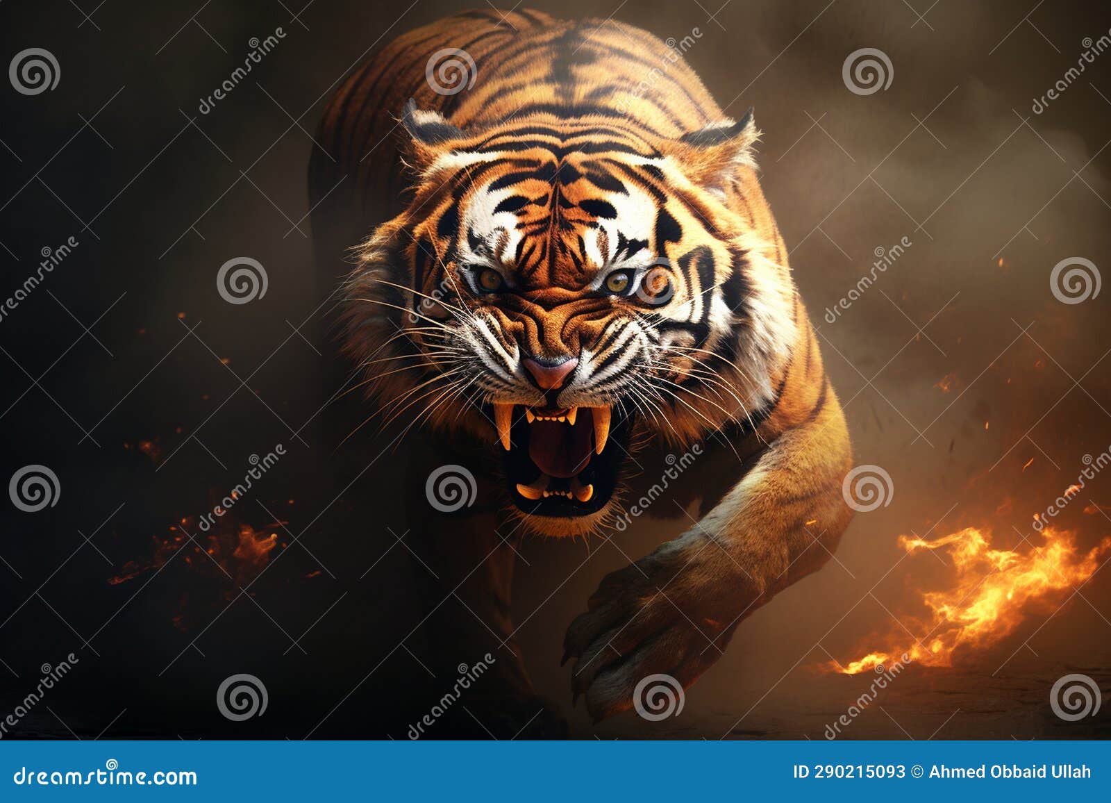Tiger in Aggressive Sprint and Growl. Generative by Ai Stock Image ...