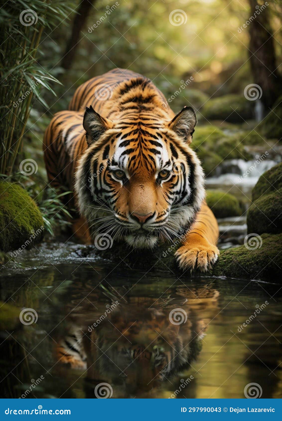 Tiger on the stream stock image. Image of body, forest - 297990043
