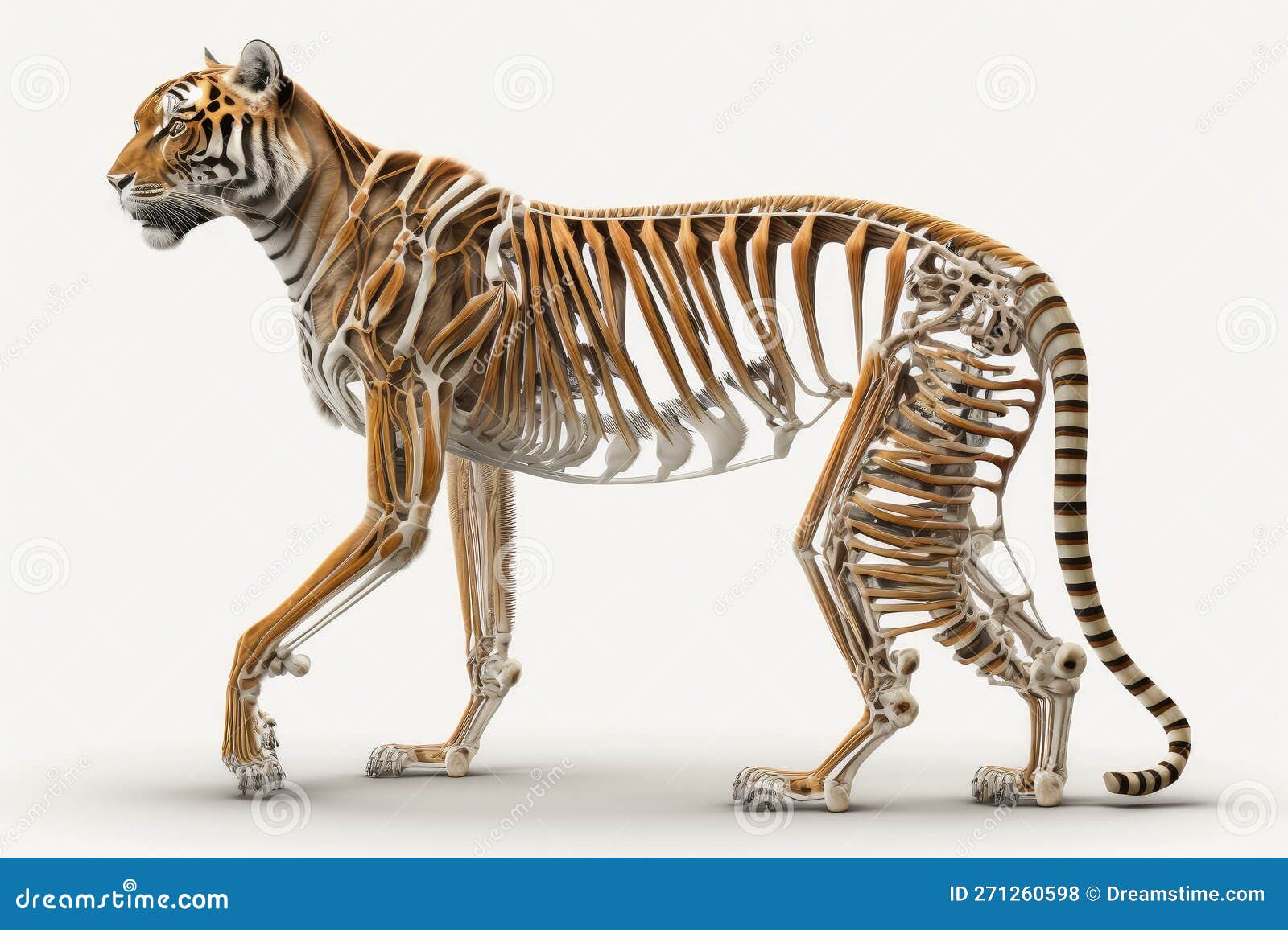 Tiger Anatomy Skeleton, Isolated on White Background Stock Illustration ...