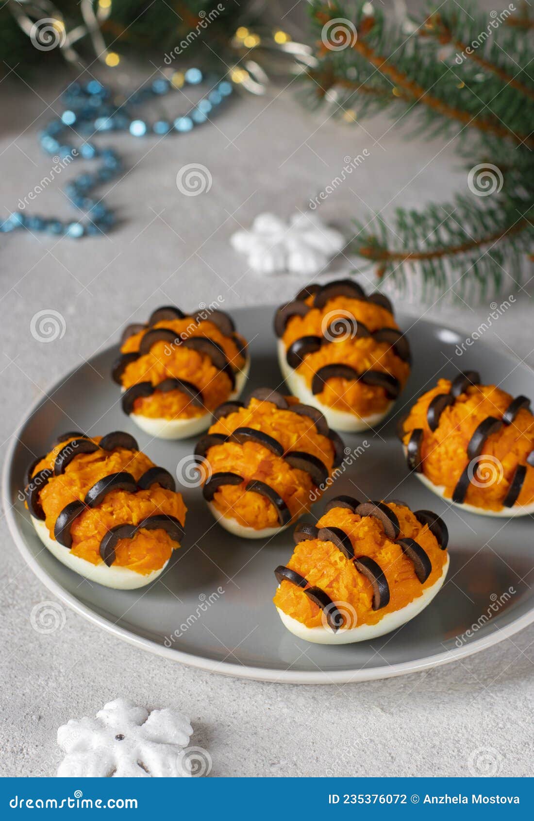 Tiger Appetizer Made of Stuffed Eggs with Cod Liver and Carrot for New ...