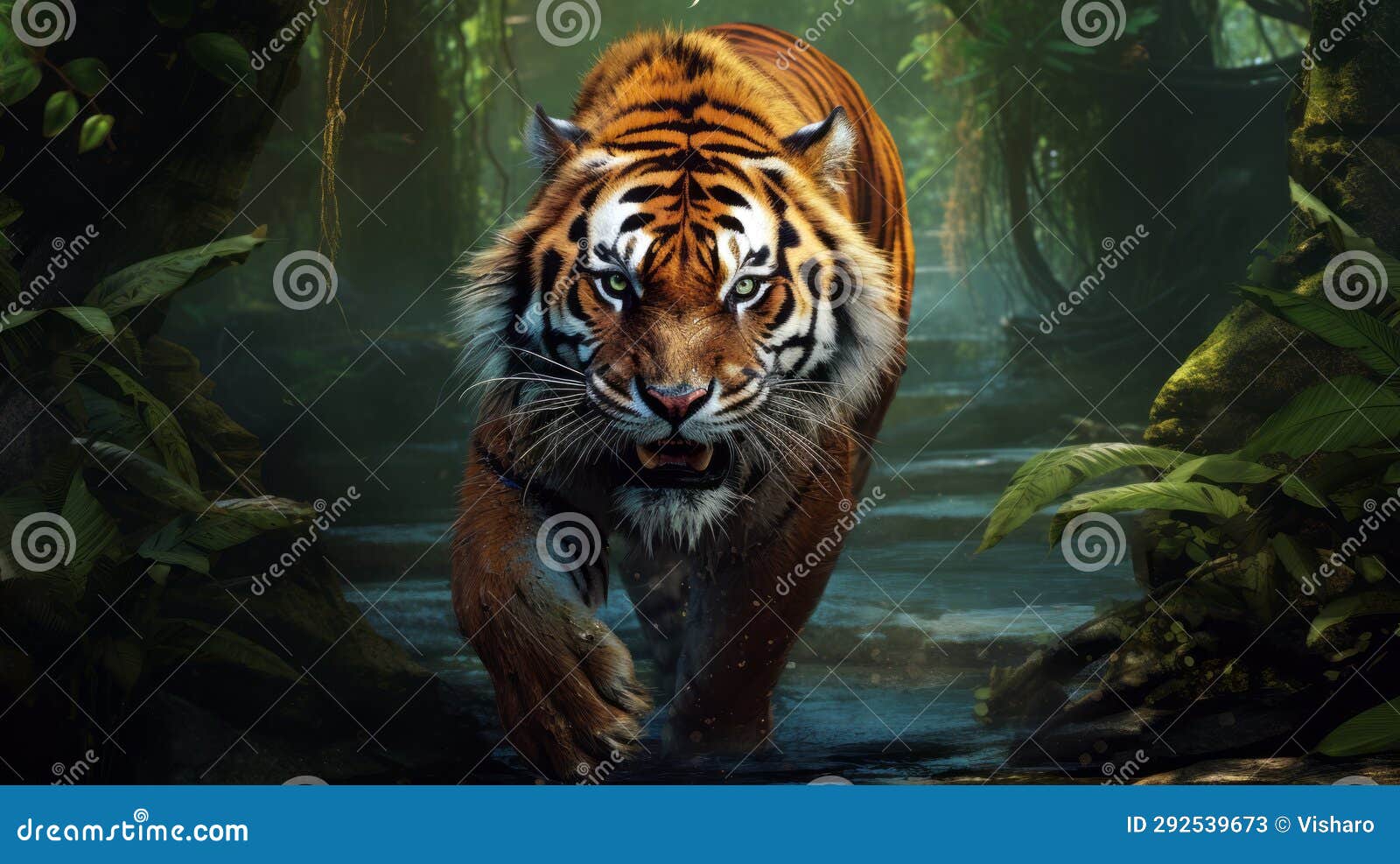 Tiger Approaching through the Jungle Stock Illustration - Illustration of danger, walking: 292539673