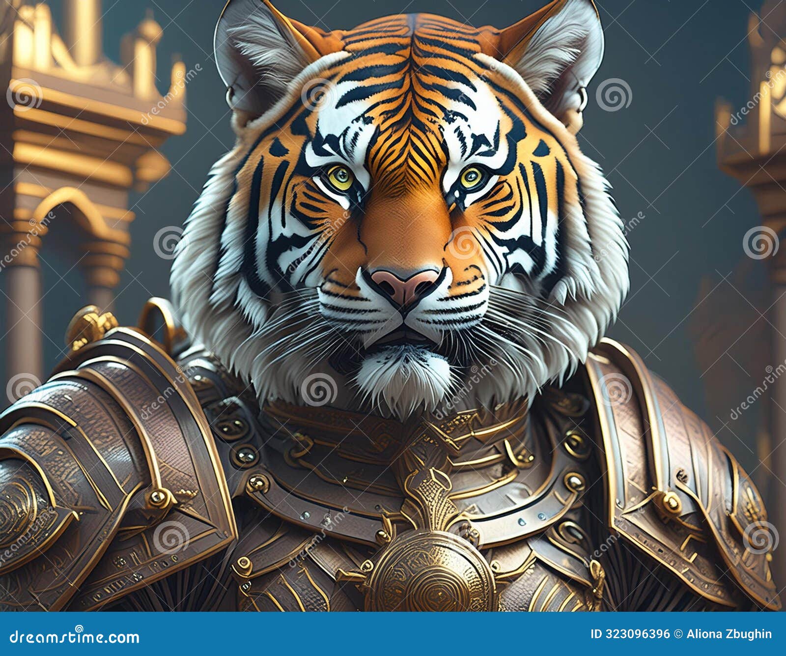 A Tiger with Armor with a Castle at the Background Stock Illustration ...