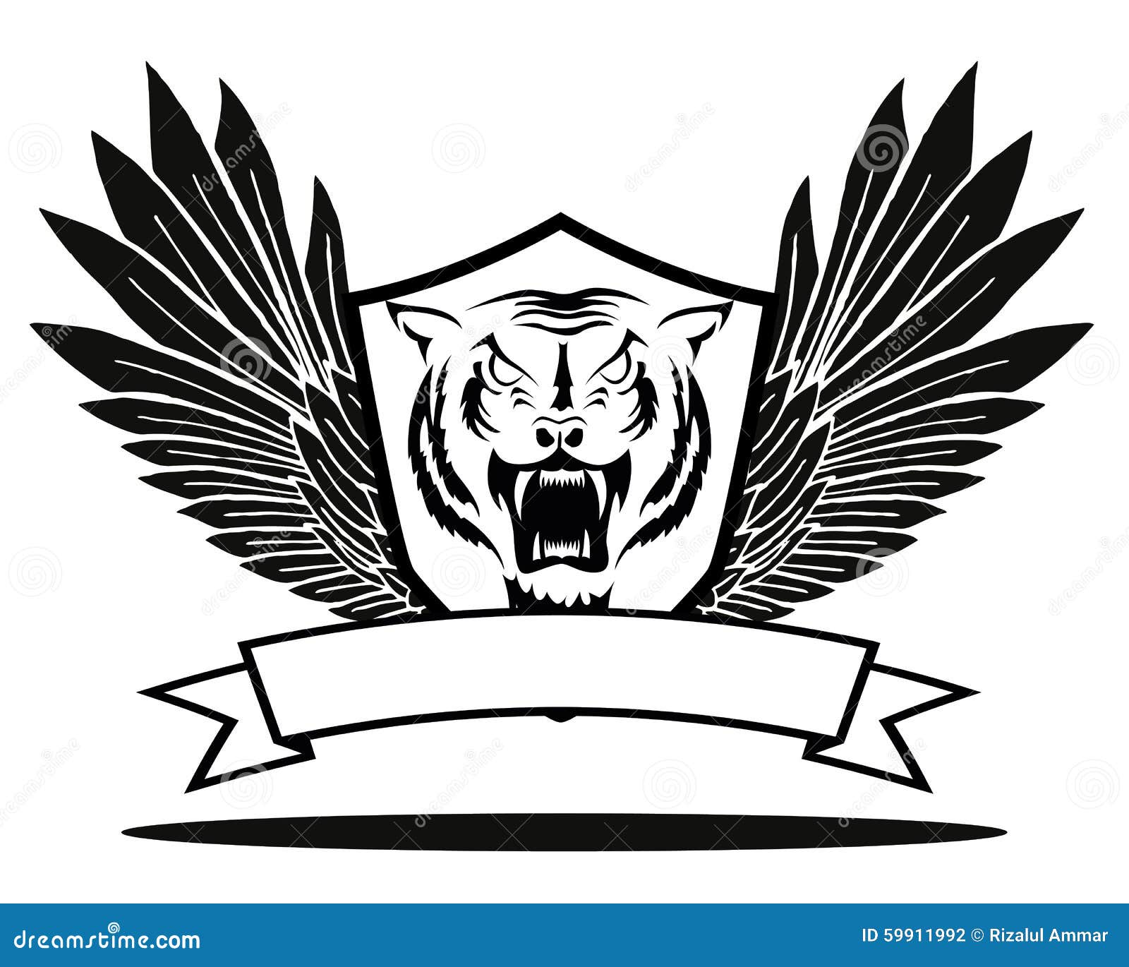 Tiger badge with wings stock vector. Illustration of black - 59911992