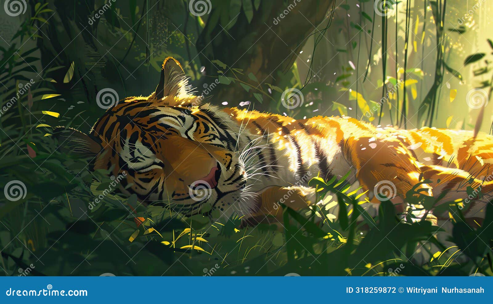 A Tiger Basks Under The Rays Of The Spring Sun. Generative Ai Stock ...