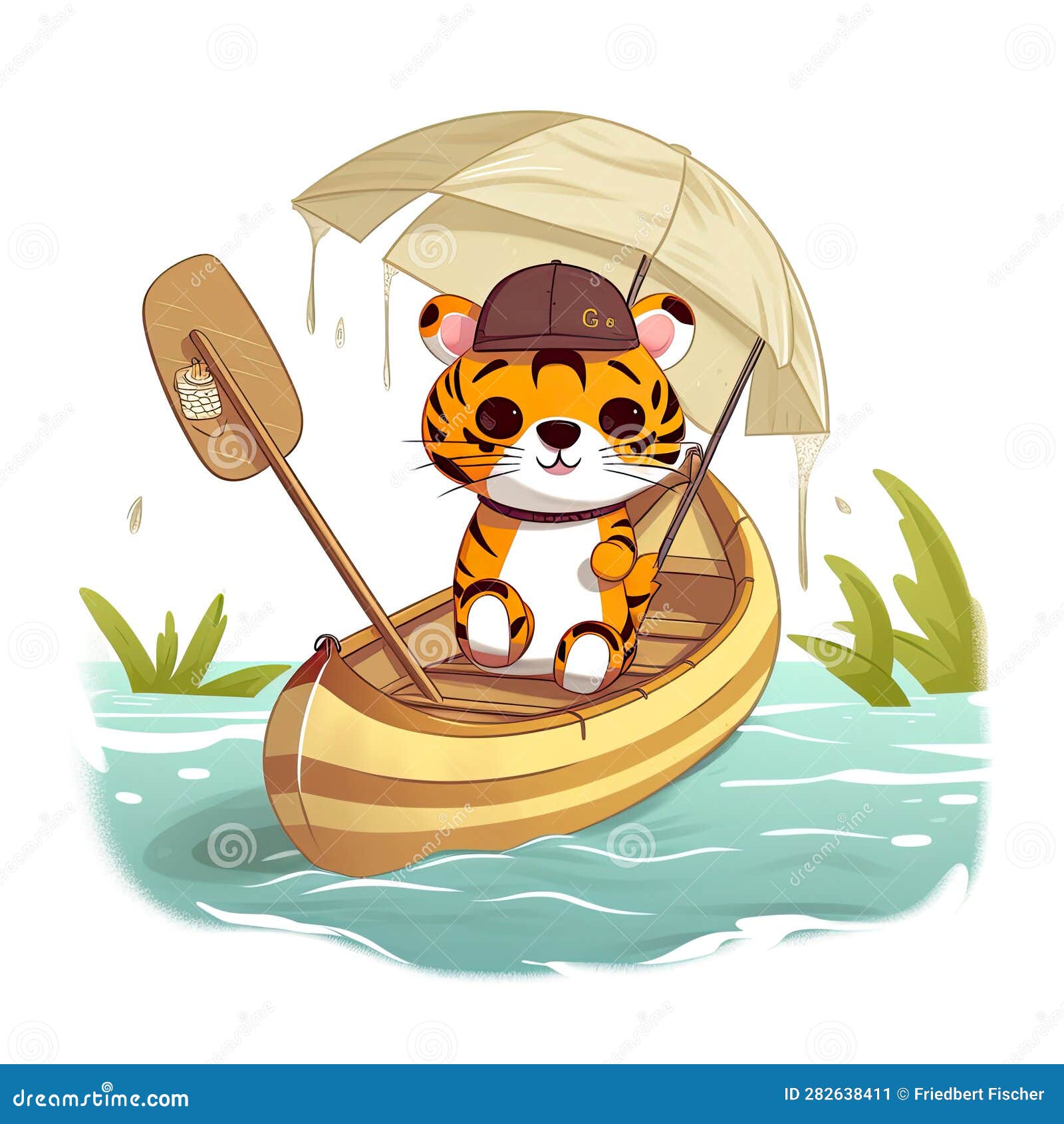 Tiger in Boat, Cartoon Chibi Style, Generative AI Stock Illustration ...