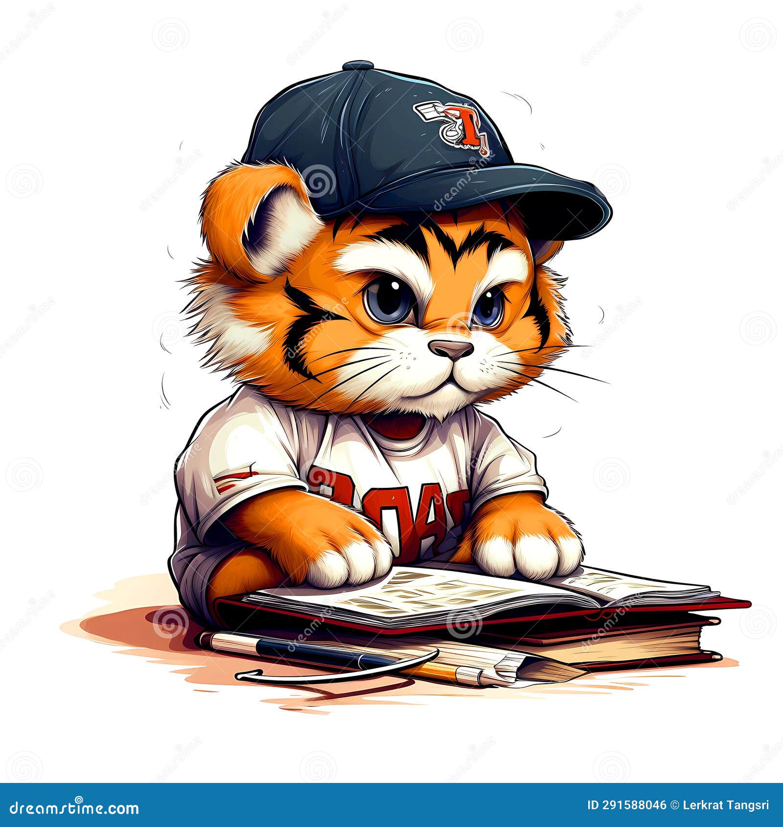 Tiger boy do homework stock illustration. Illustration of homework ...