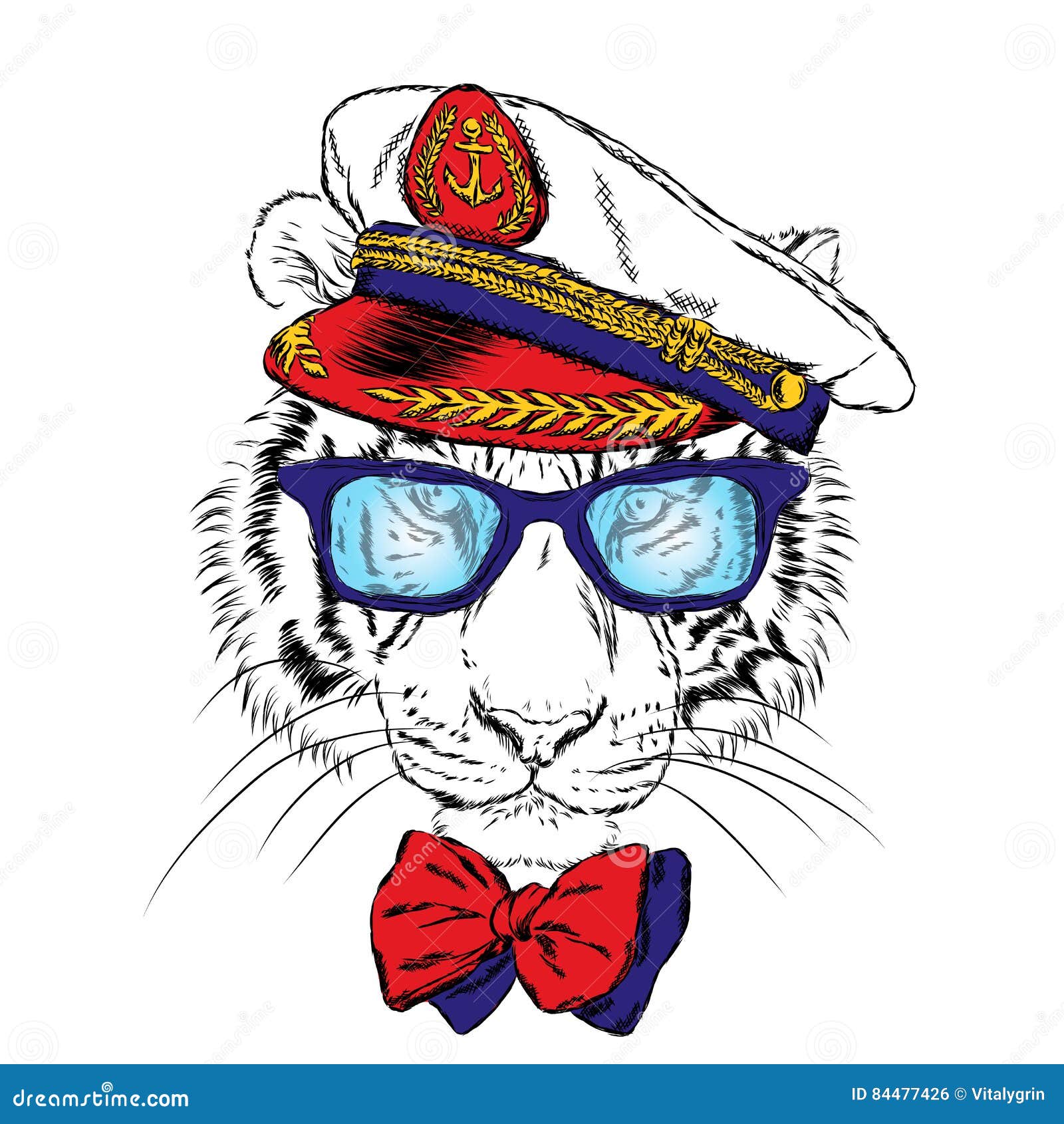 Tiger in the Captain`s Cap. Stock Vector - Illustration of poster, card ...