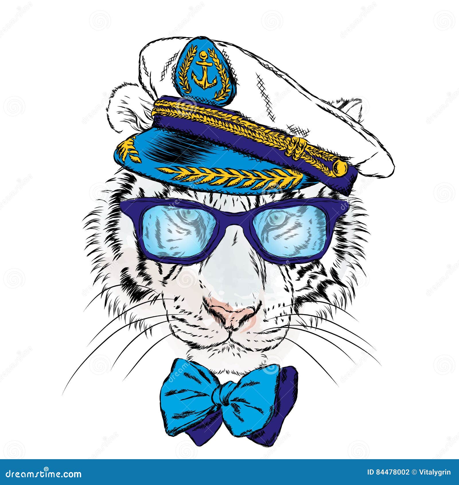 Tiger in the Captain`s Cap. Stock Vector - Illustration of tiger, sale ...