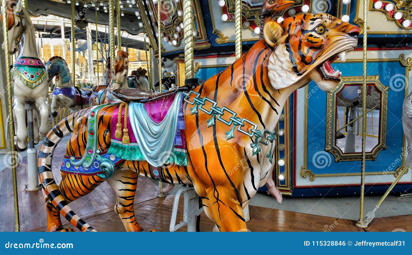 Tiger on carousel stock photo. Image of round, merry - 115328846