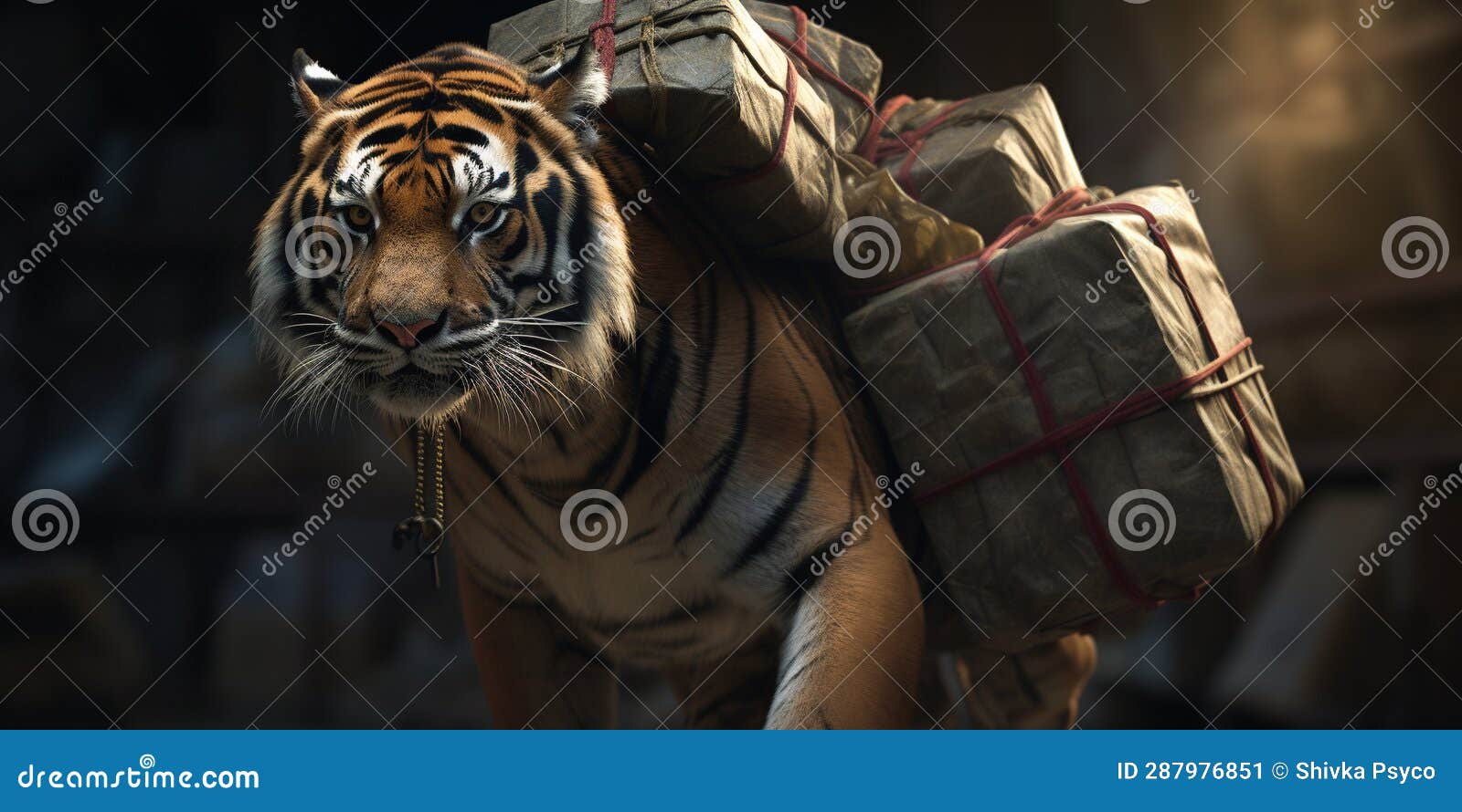 A Tiger Carrying Lots of Backpacks Generative AI Stock Illustration ...