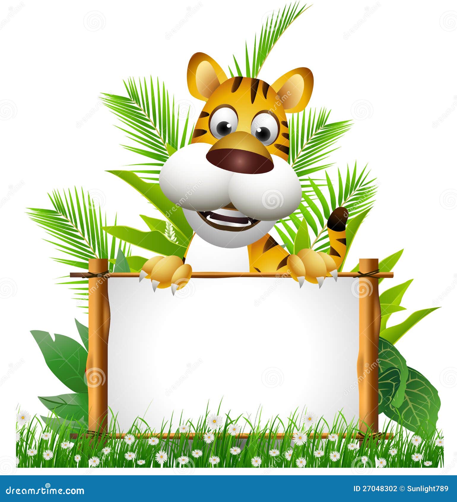 Tiger cartoon with board stock illustration. Illustration of natural ...