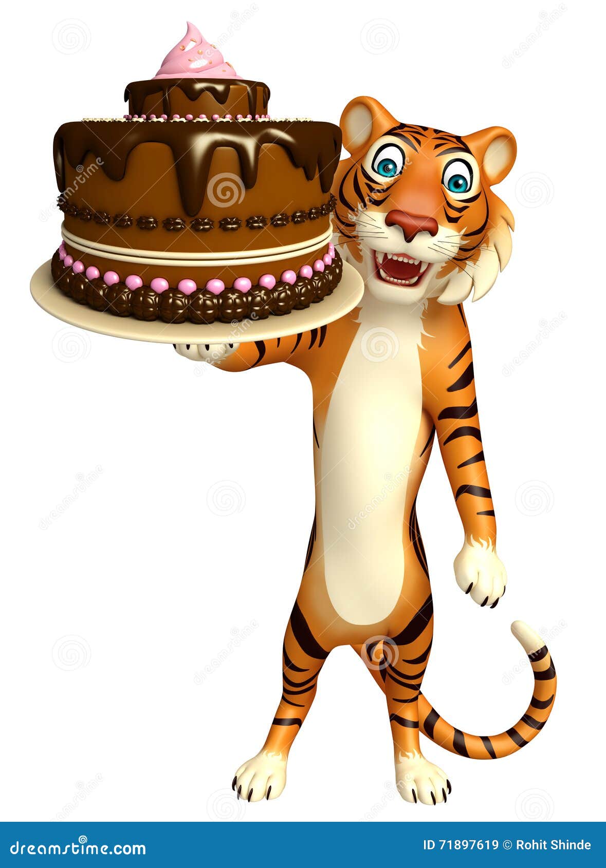 Tiger Cartoon Character with Cake Stock Illustration - Illustration of ...
