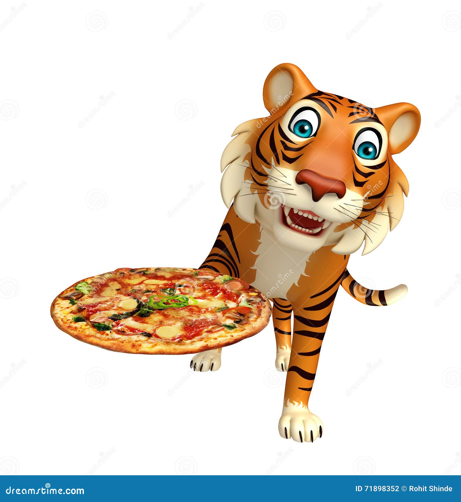 Tiger Cartoon Character with Pizza Stock Illustration - Illustration of ...