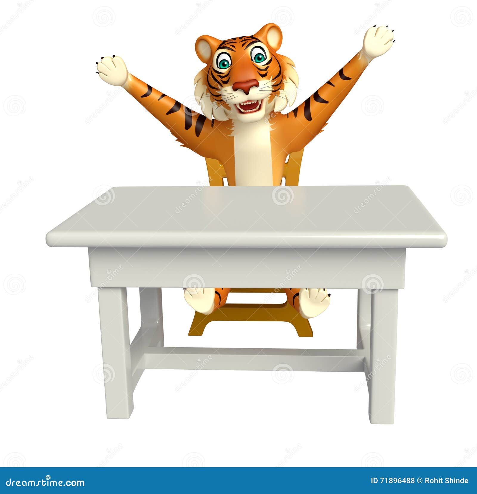 Tiger Cartoon Character with Table and Chair Stock Illustration ...