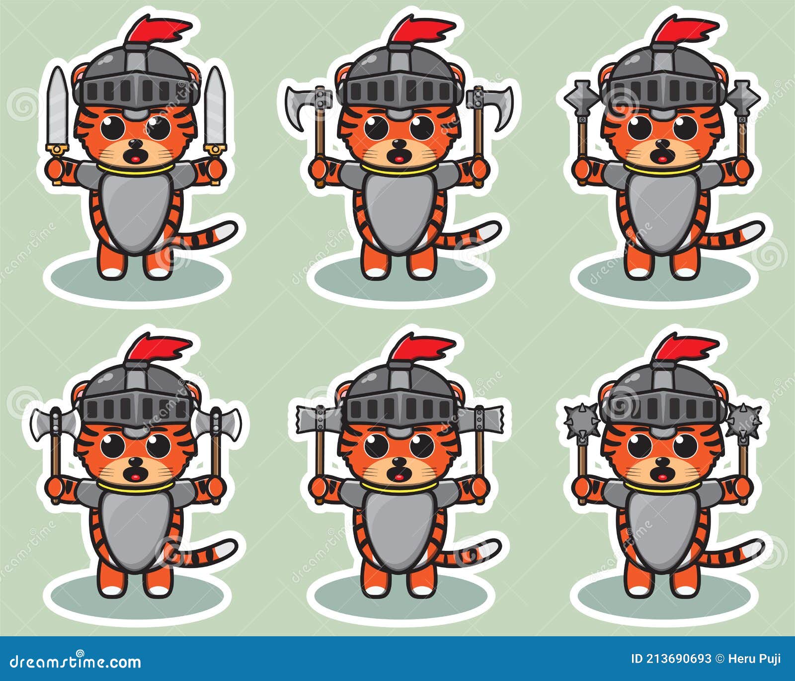 Vector Illustration of Cute Tiger Knight with Dual Weapon Cartoon Stock ...