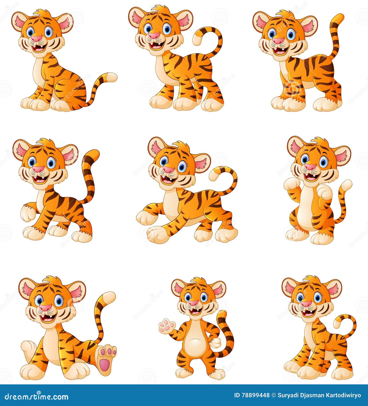 Tiger Cartoon Set Collection Stock Vector - Illustration of hunter ...