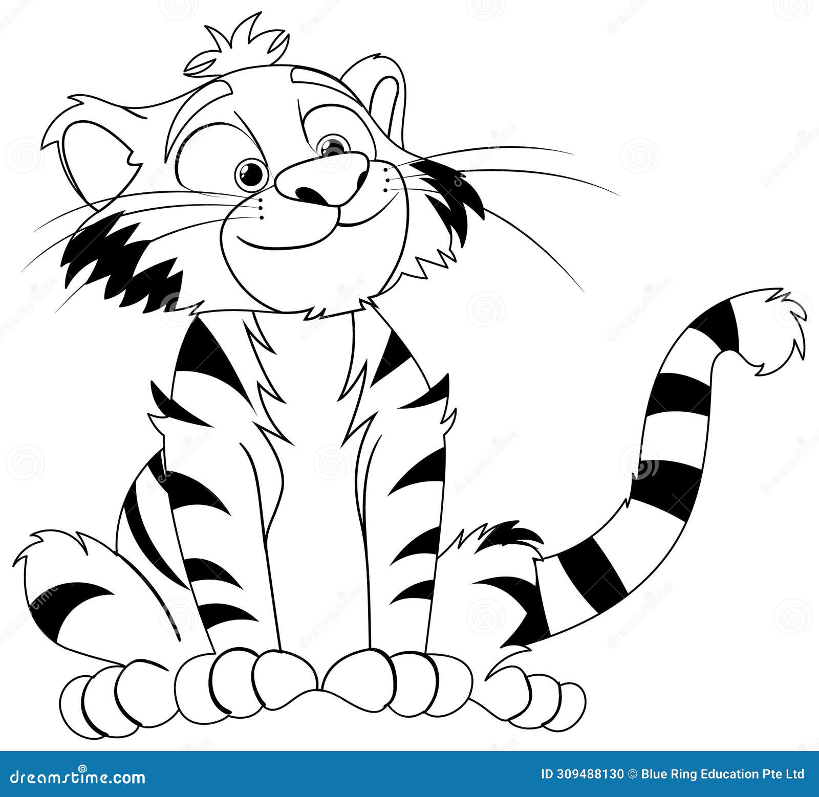 A Tiger Cartoon Sitting and Smiling Outline Stock Vector - Illustration ...